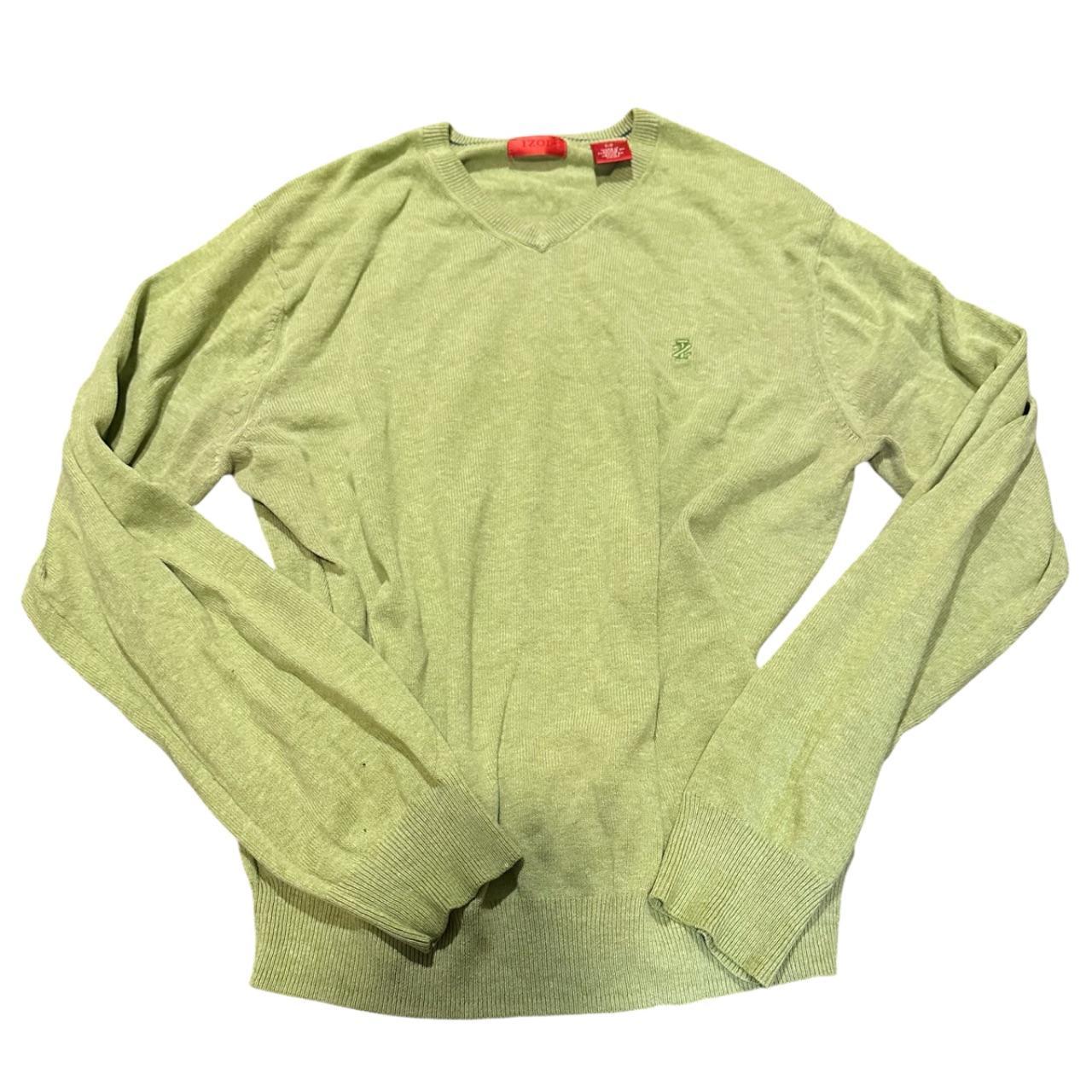 IZOD green knitted v-neck sweater. This sweater has... - Depop