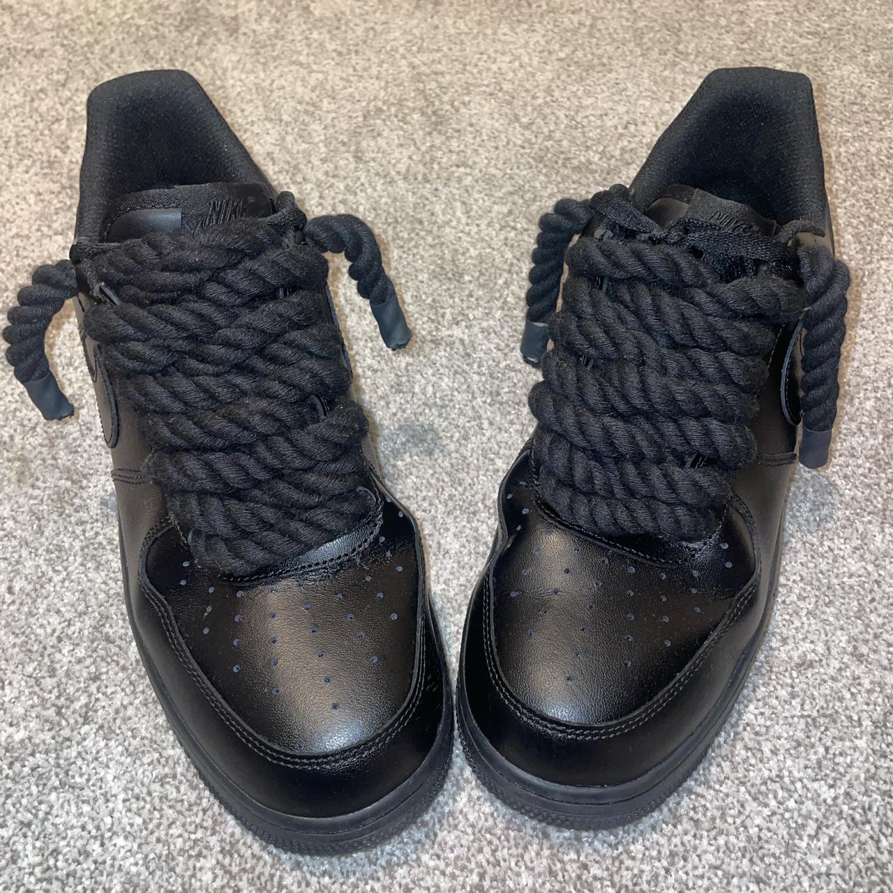 black roped airforces worn twice no creases, smaller... - Depop