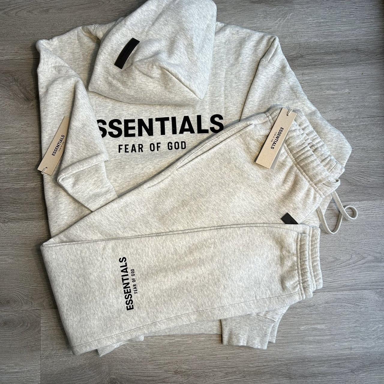 Grey Light Oatmeal Essentials Tracksuit Brand new... - Depop