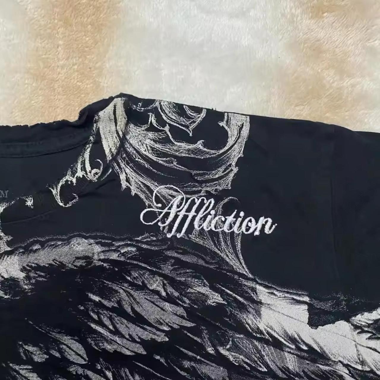Black Affliction tee with angel design #gothfashion | Depop