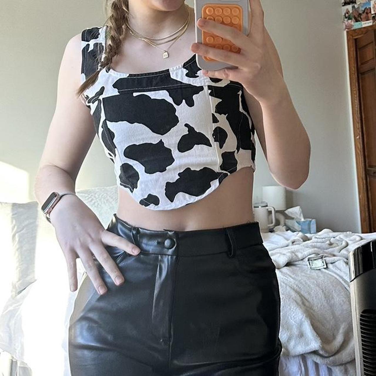 Lone Star Cow print corset tank -cropped -wiring on... - Depop