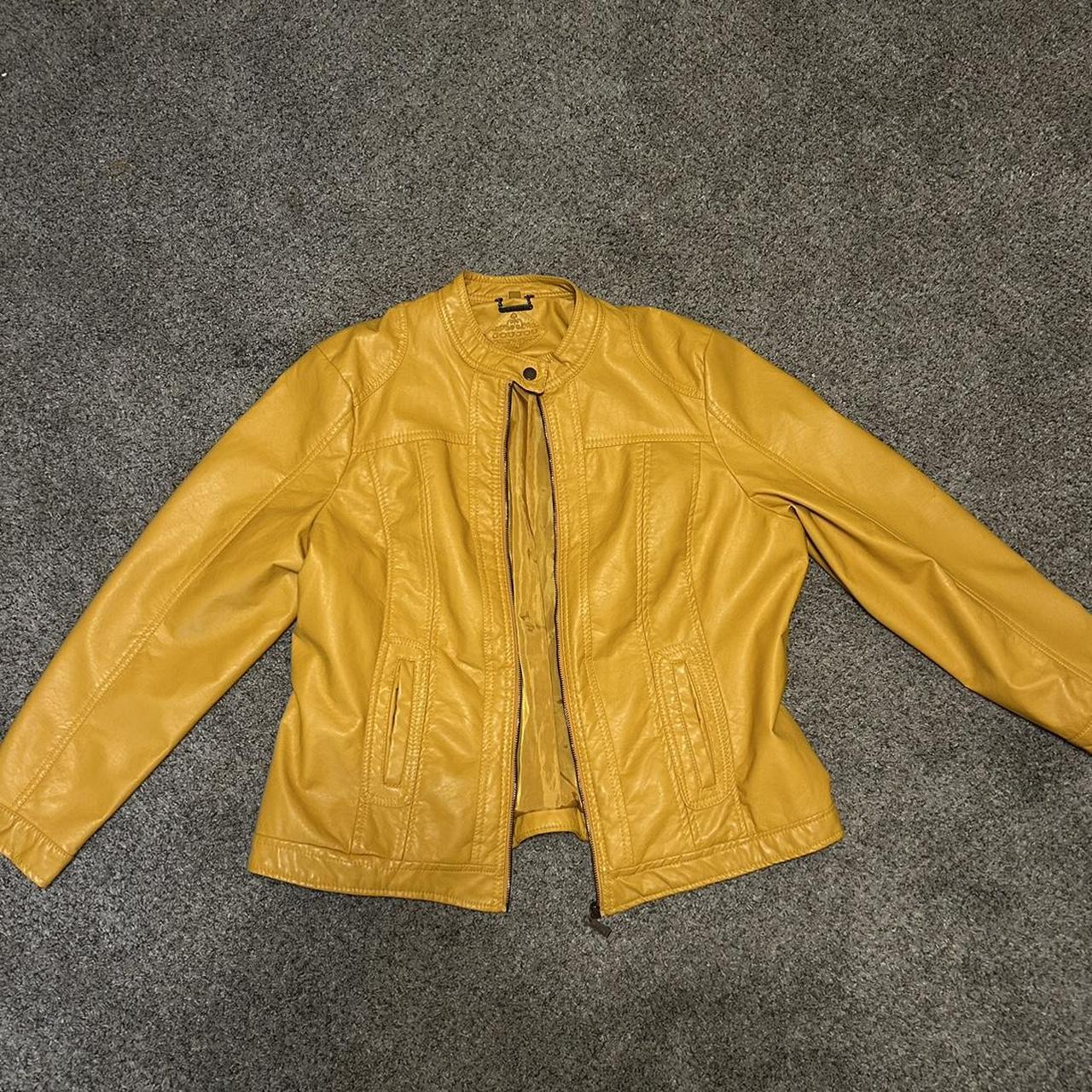 Yellow faux leather jacket XL - Depop