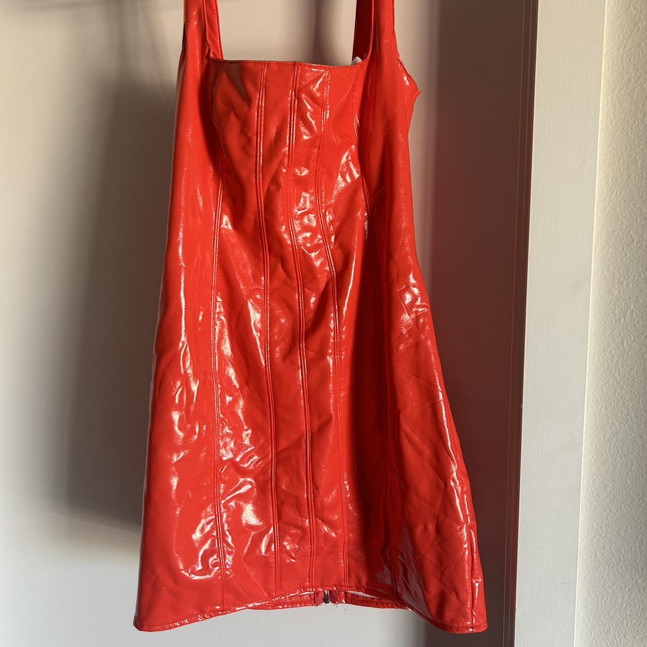 Missguided Orange Vinyl Party Dress - new with tags - Depop