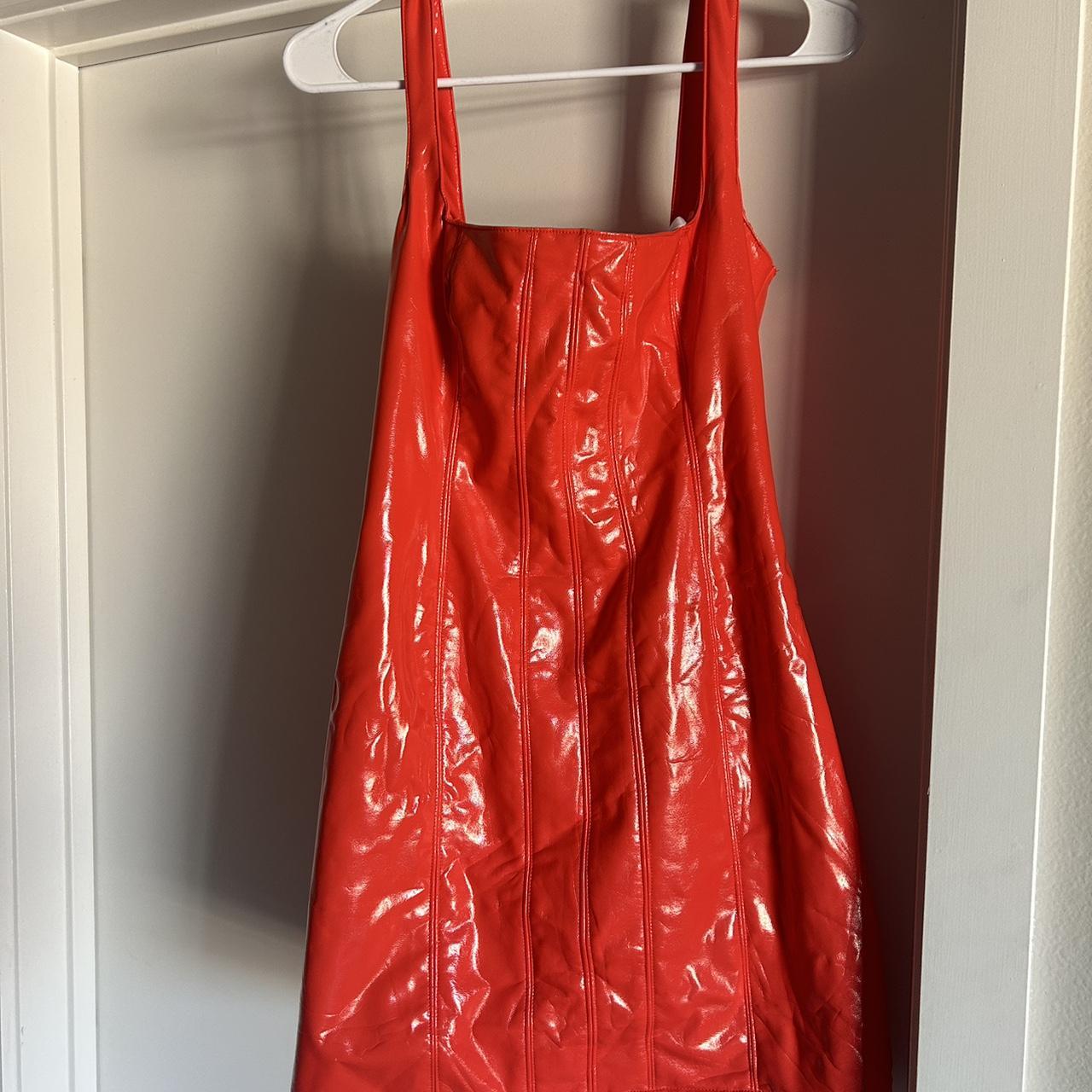 Missguided Orange Vinyl Party Dress - new with tags - Depop