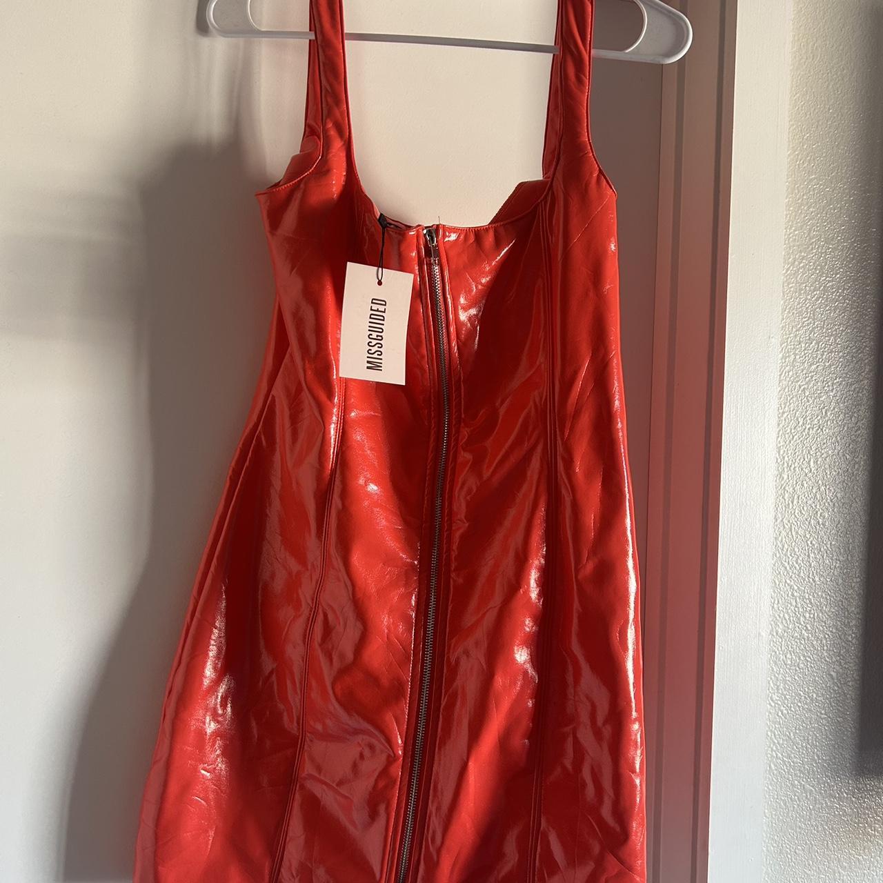 Missguided Orange Vinyl Party Dress - new with tags - Depop