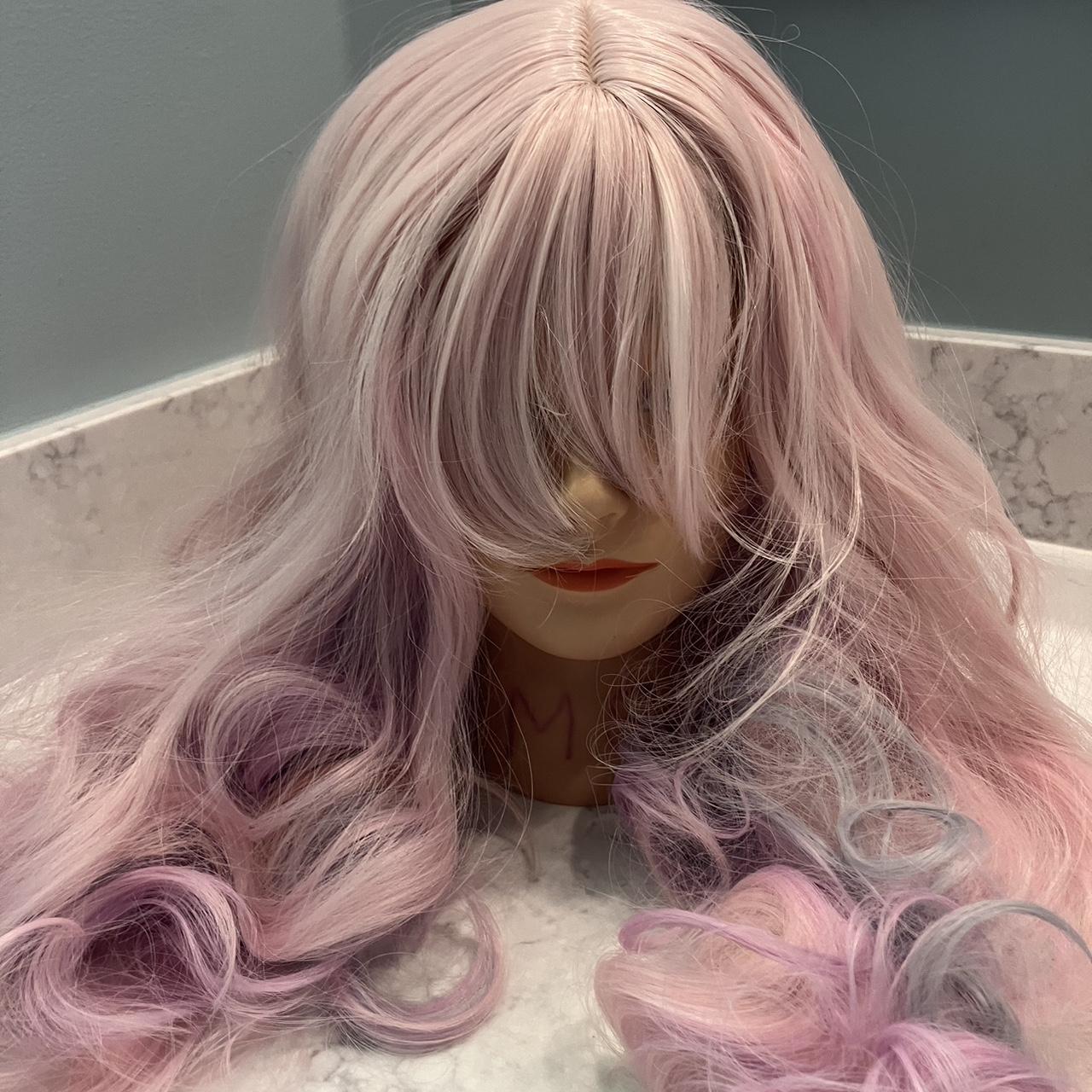 Multi Colored Curly Wig with Bangs Worn once - Depop