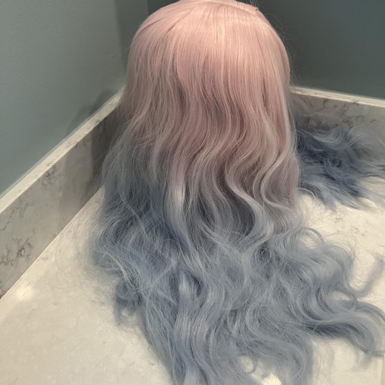 Pink and Blue Wig with Bangs Never been worn - Depop