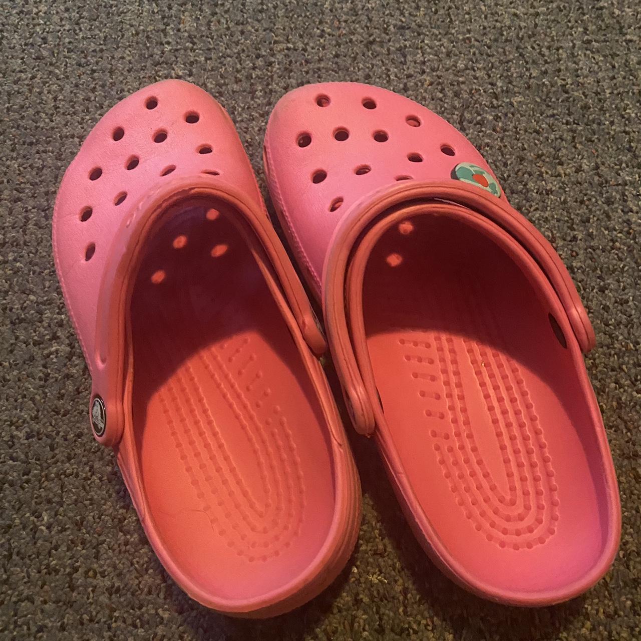 Hot pink Crocs with free jibbitz charm - Depop