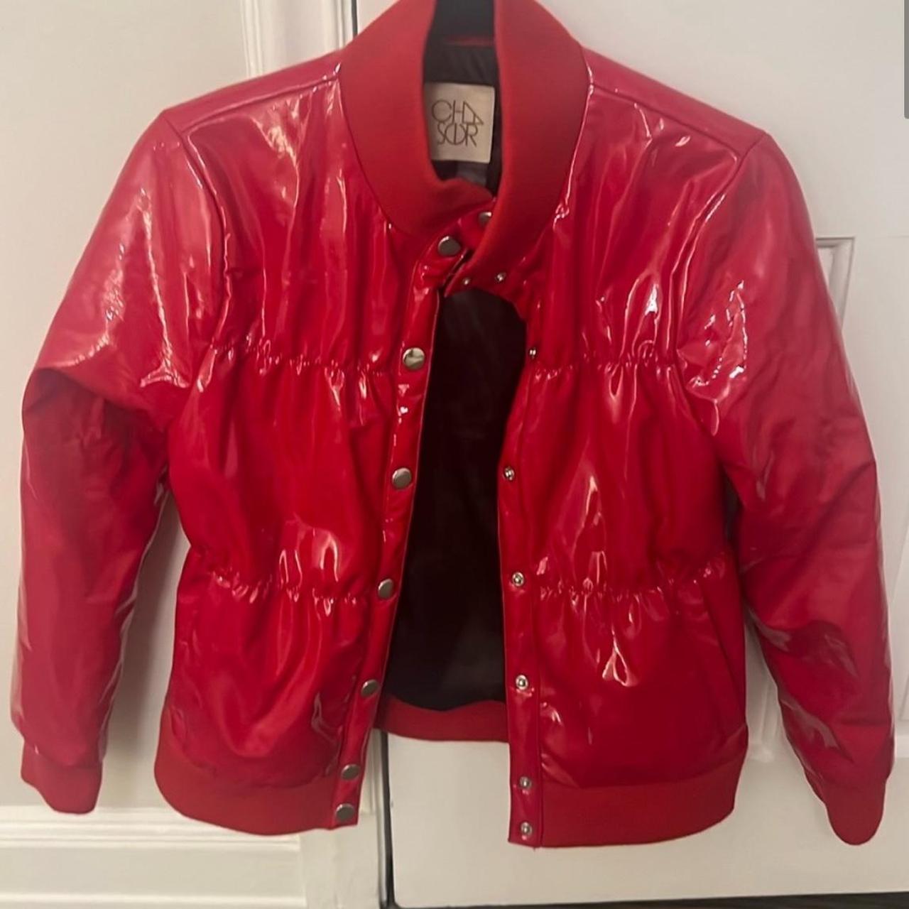 Chaser shiny vinyl puffer red jacket in perfect... - Depop