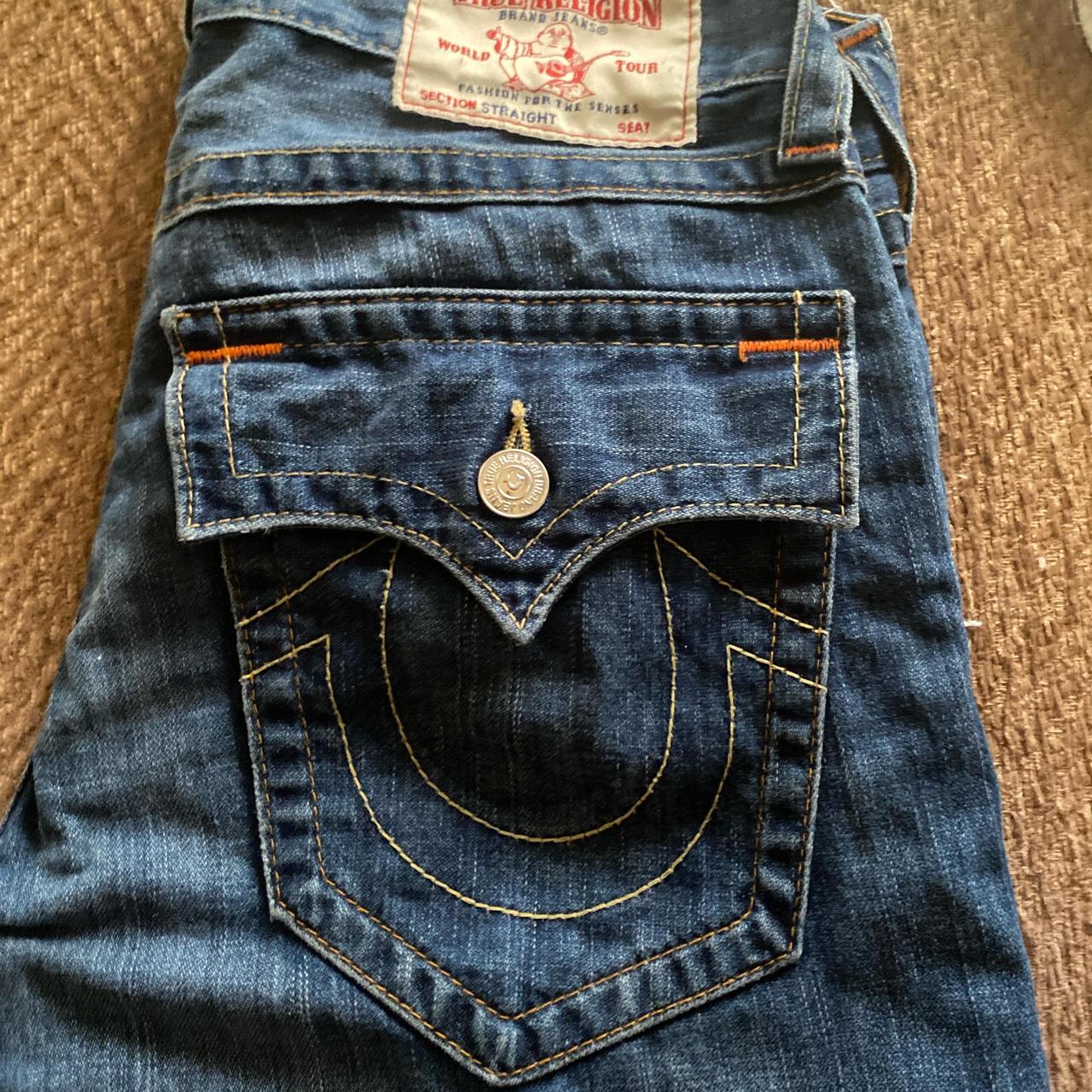 True Religion blue and red jeans - Depop