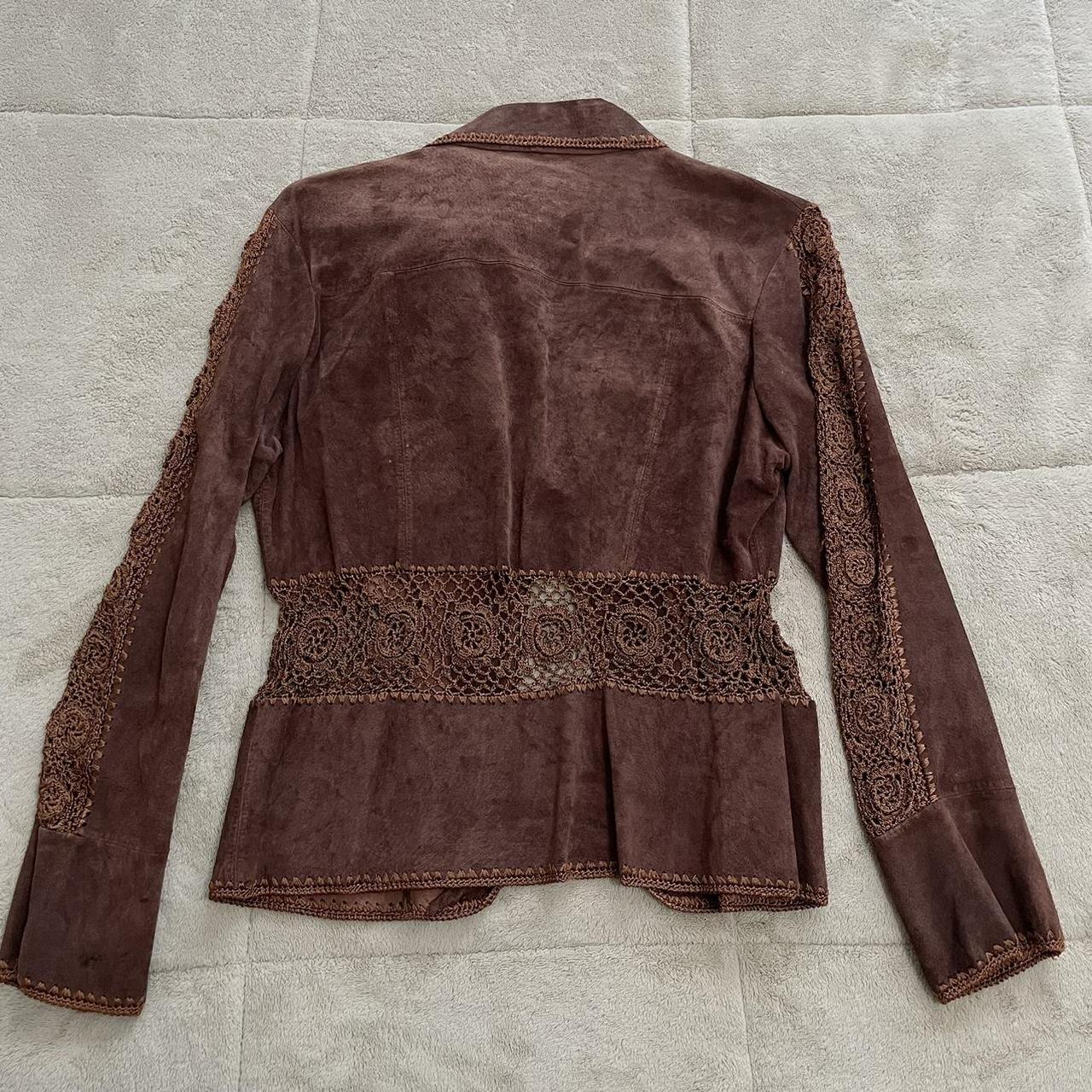Caché Brown Crochet Suede Leather Blazer Jacket.... - Depop