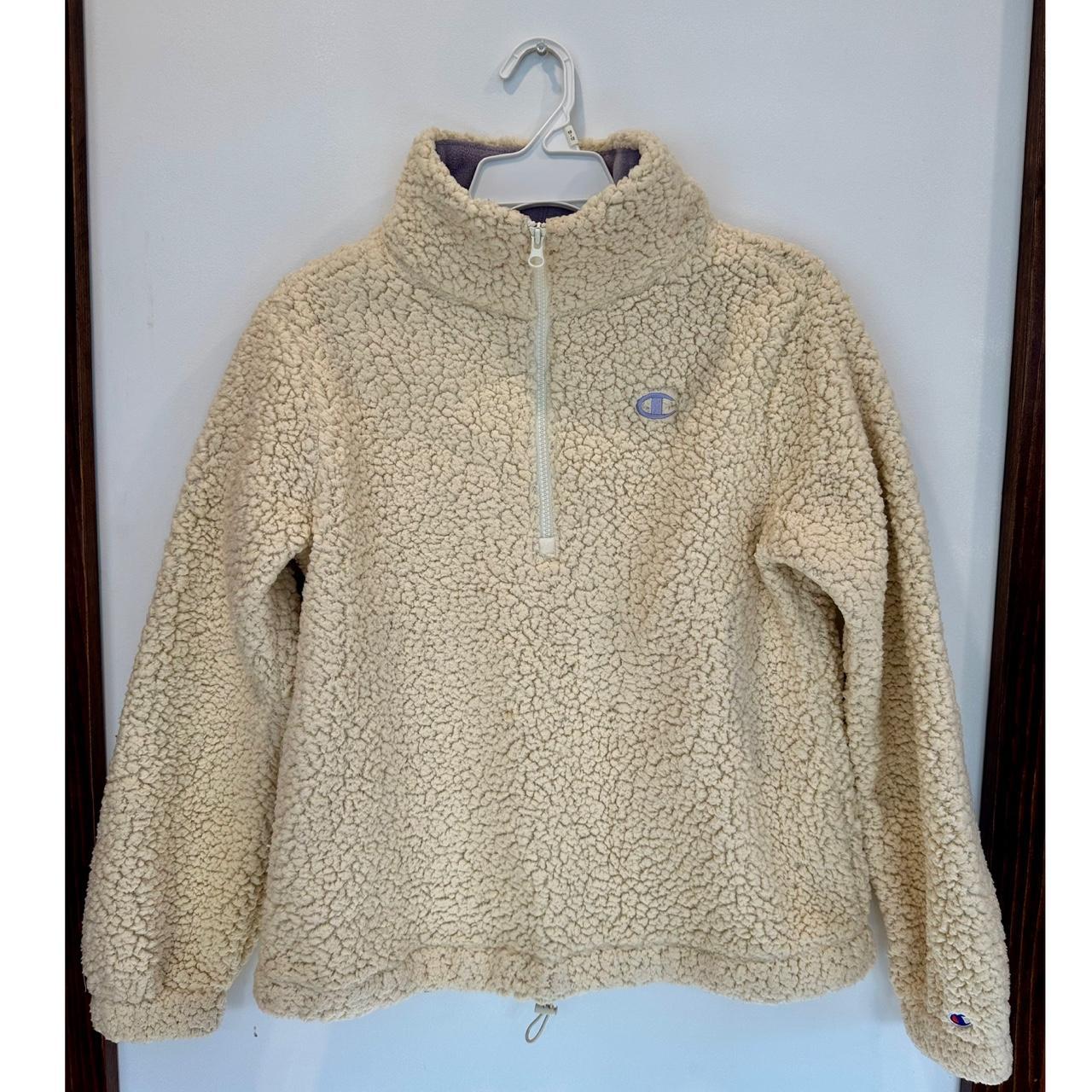Champion Sherpa half zip polo sweater, size small,... - Depop