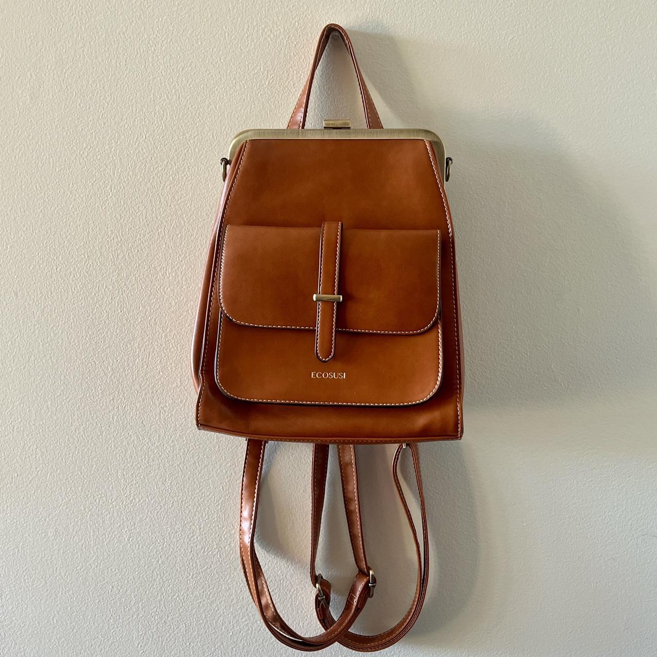 Carmel vegan leather backpack purse with adjustable... | Depop