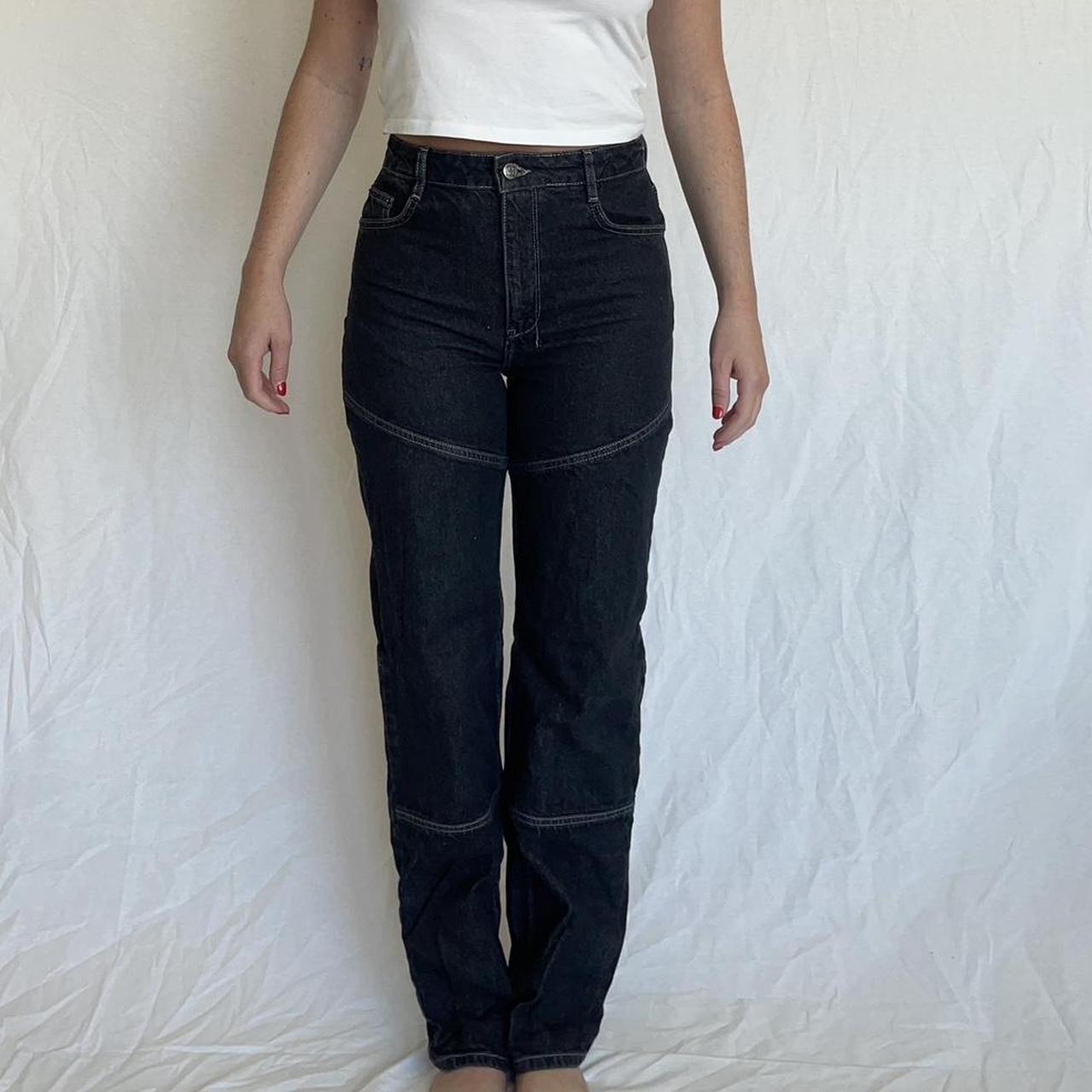 Dark wash jeans with paneled stitching Black stone... | Depop