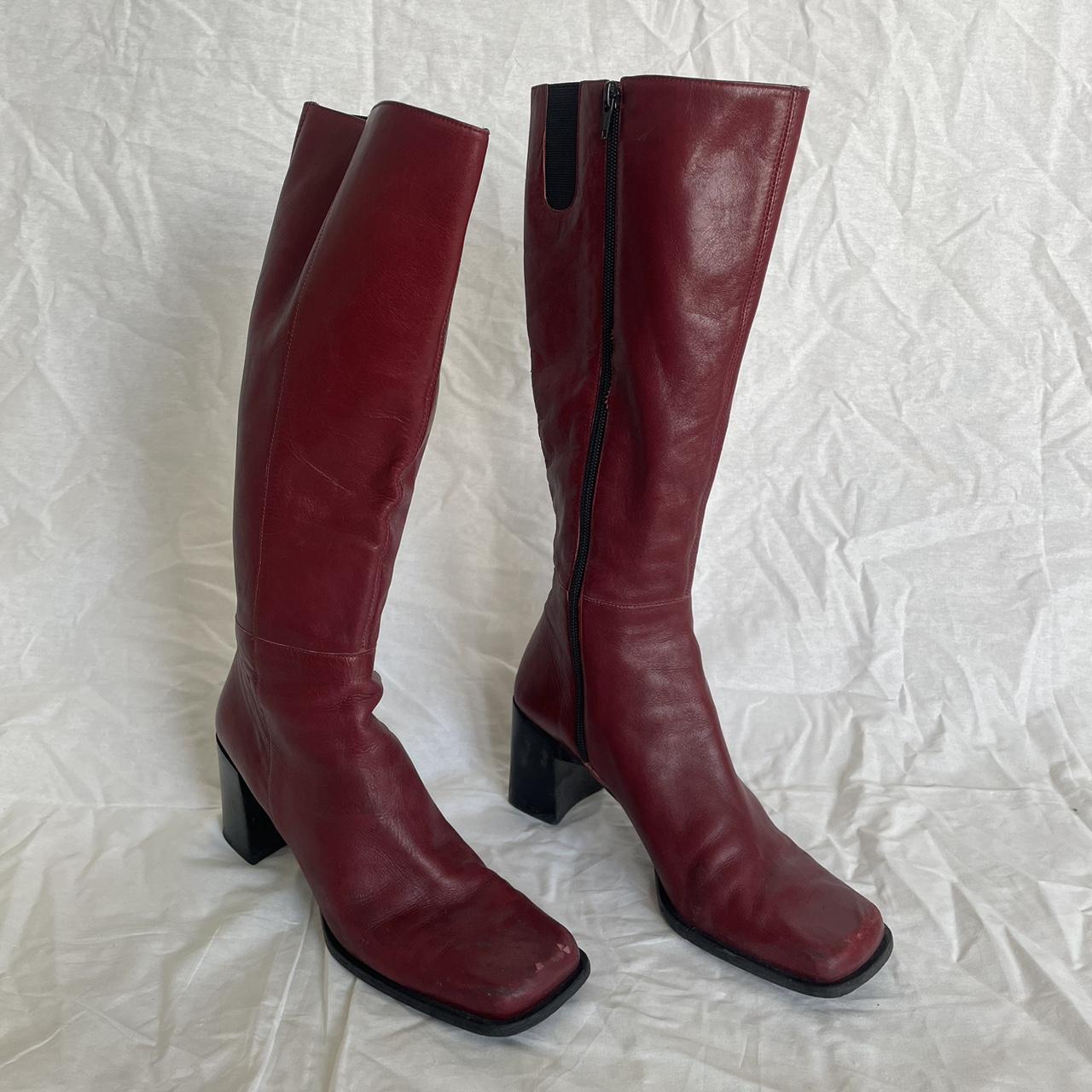 The most incredible dark red boots Vintage leather... - Depop