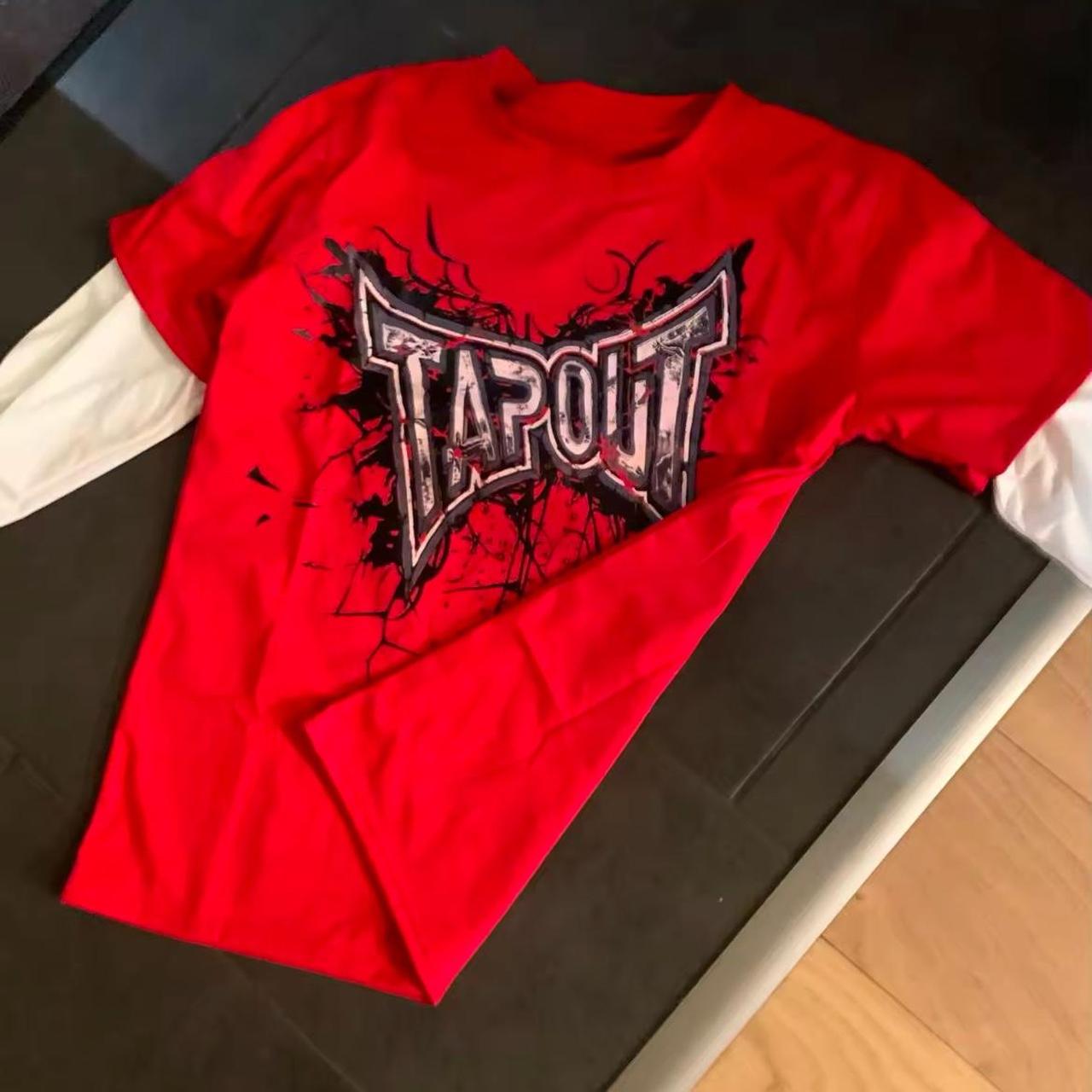 Red and black Tapout long sleeve shirt #skater #emo... | Depop