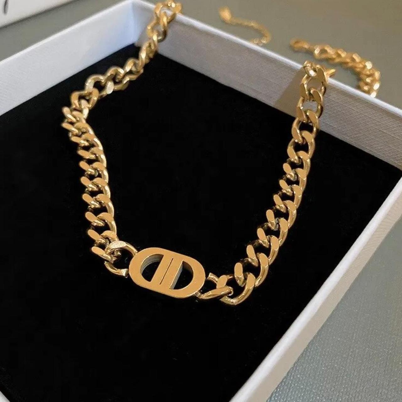 CD Gold Plated Necklace Choker - Depop