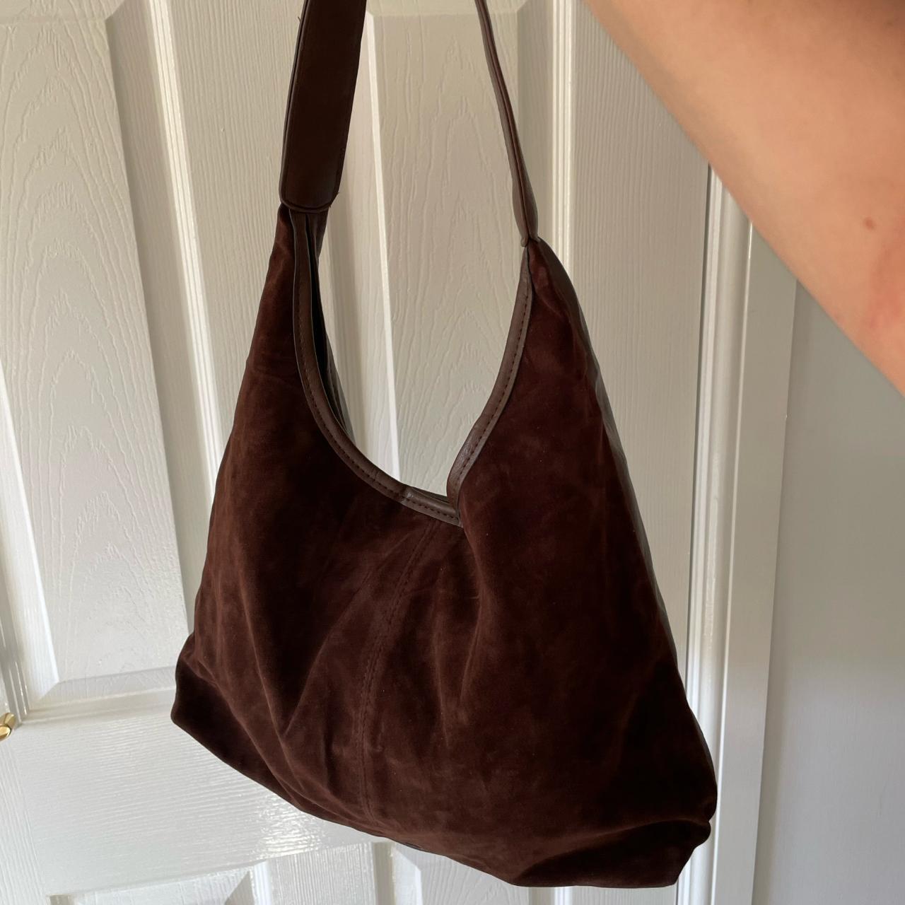 brown suede look slouchy tote shoulder bag... - Depop