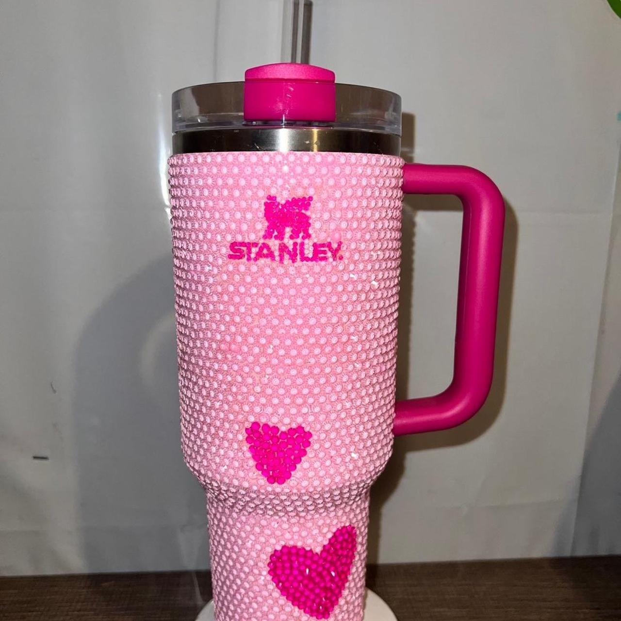 customer blinged out pink flamingo stanley 40oz... - Depop