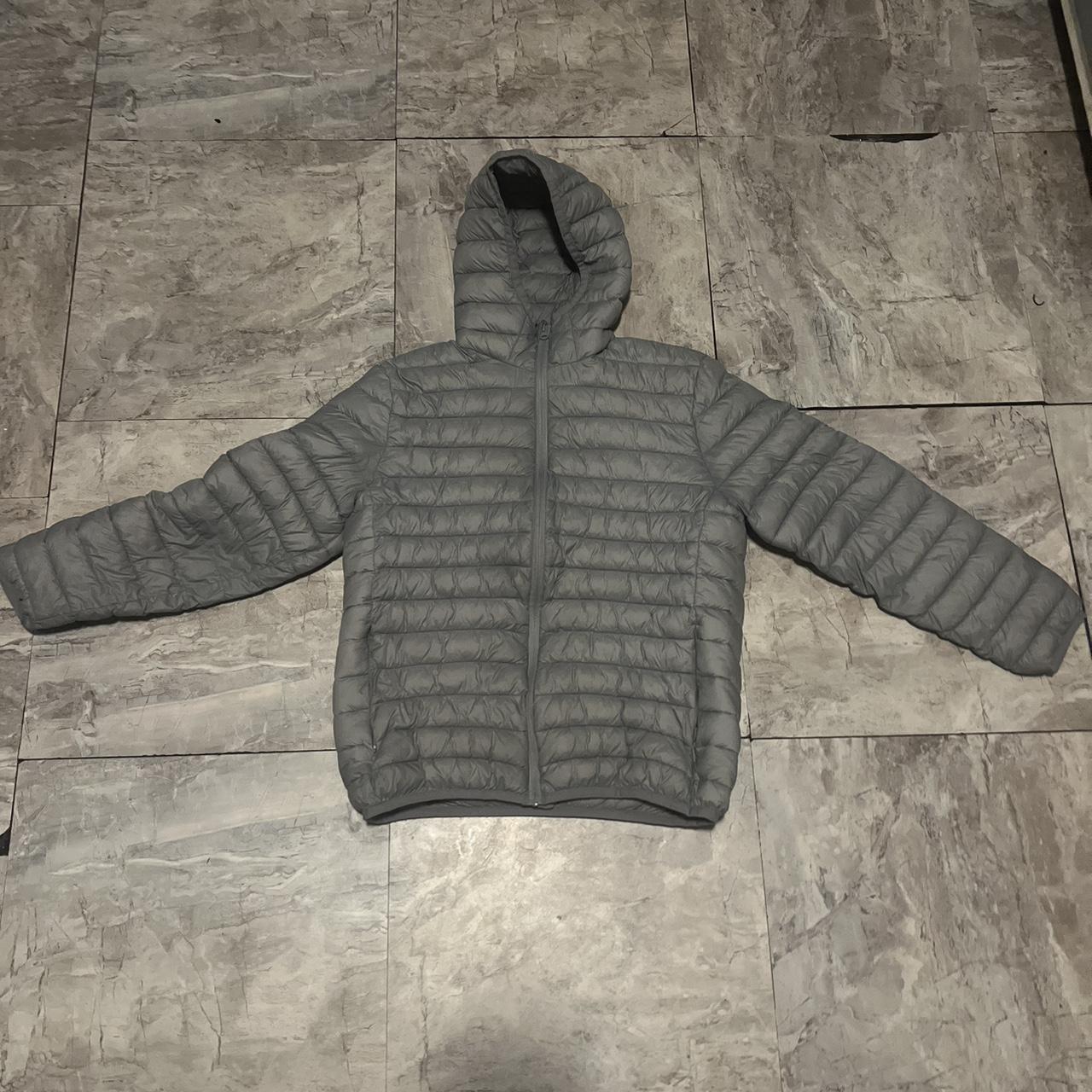 grey bubble jacket, wore once, size L - Depop