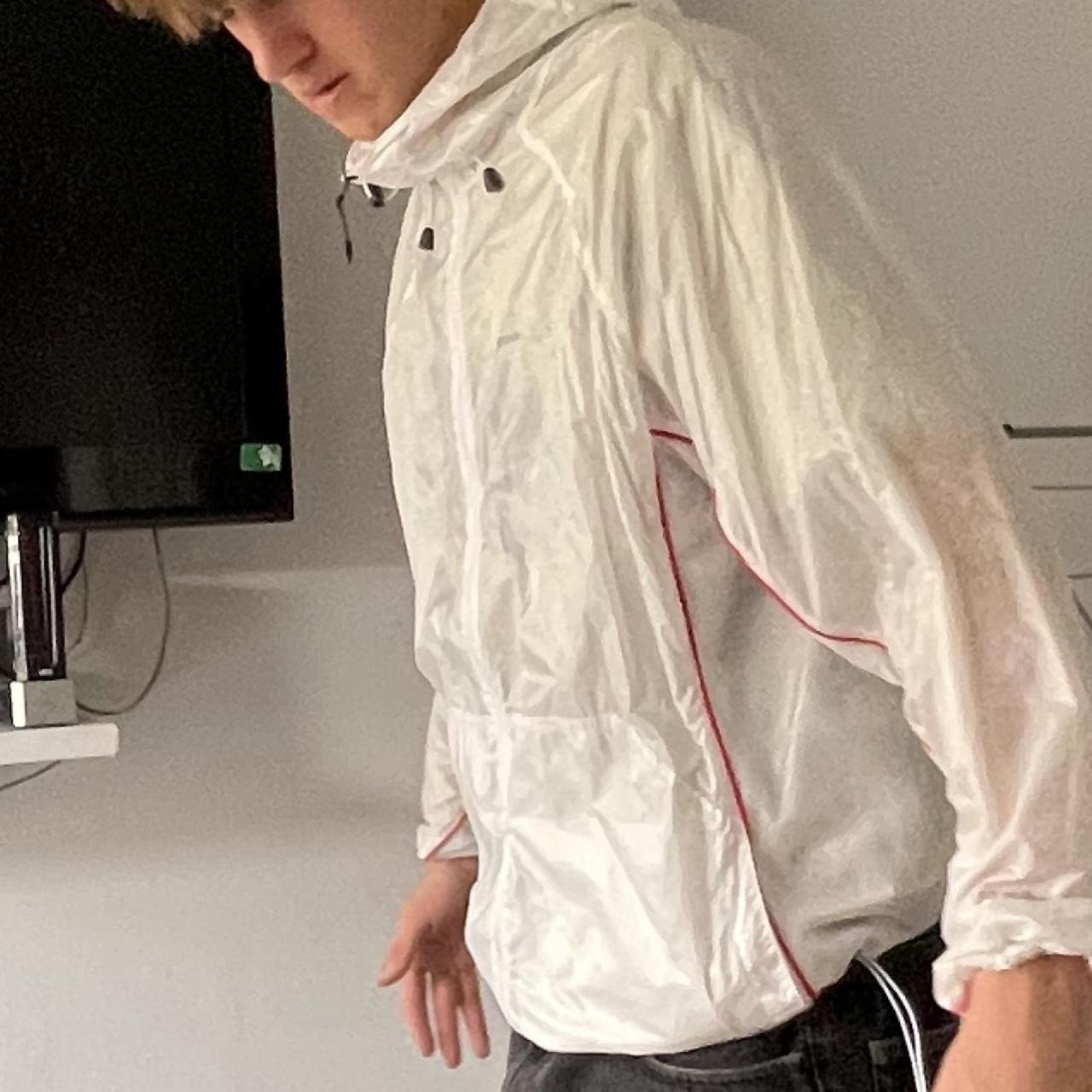 White supreme windbreaker with red stripes and... - Depop