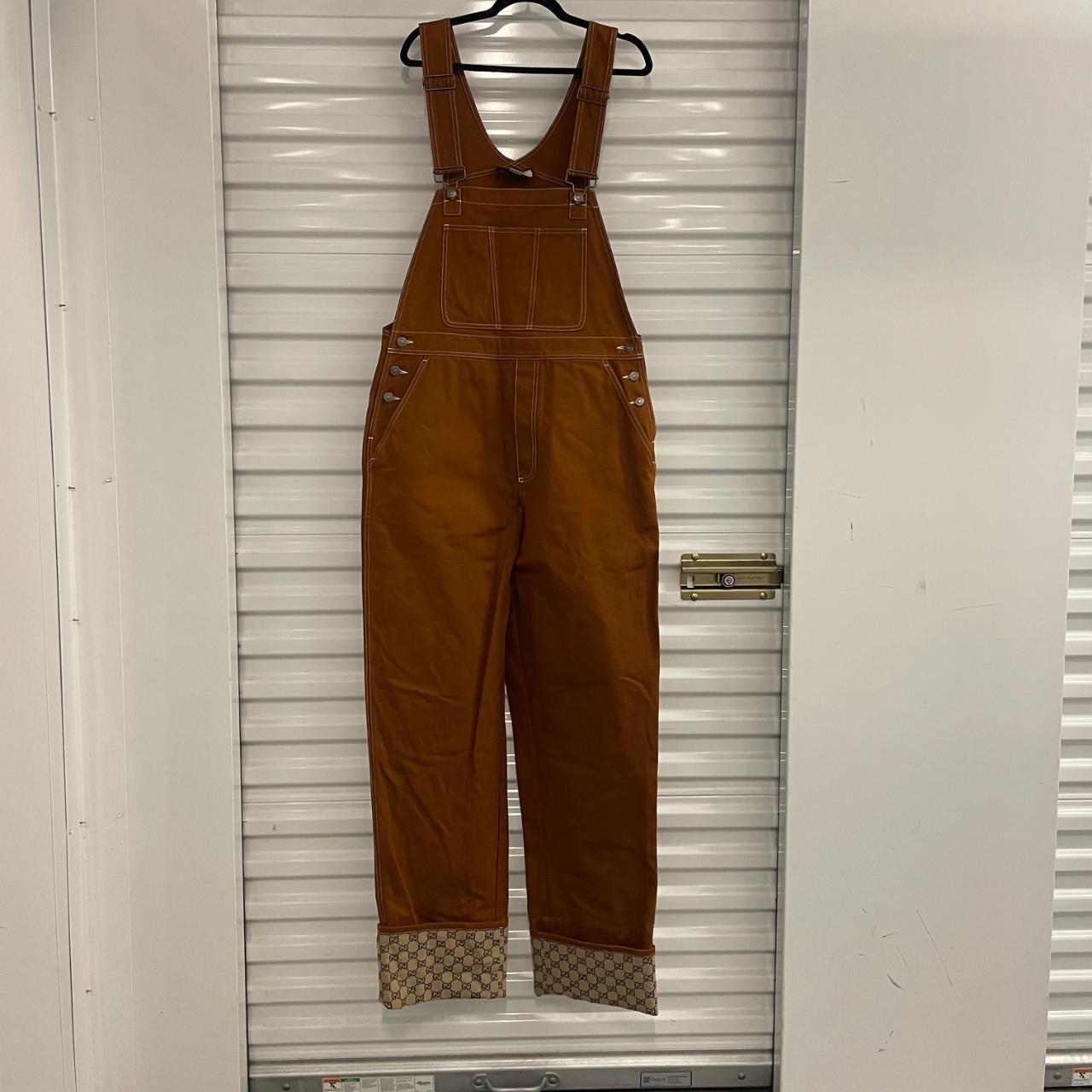 Gucci men's brown overalls with logomania cuffs in... | Depop