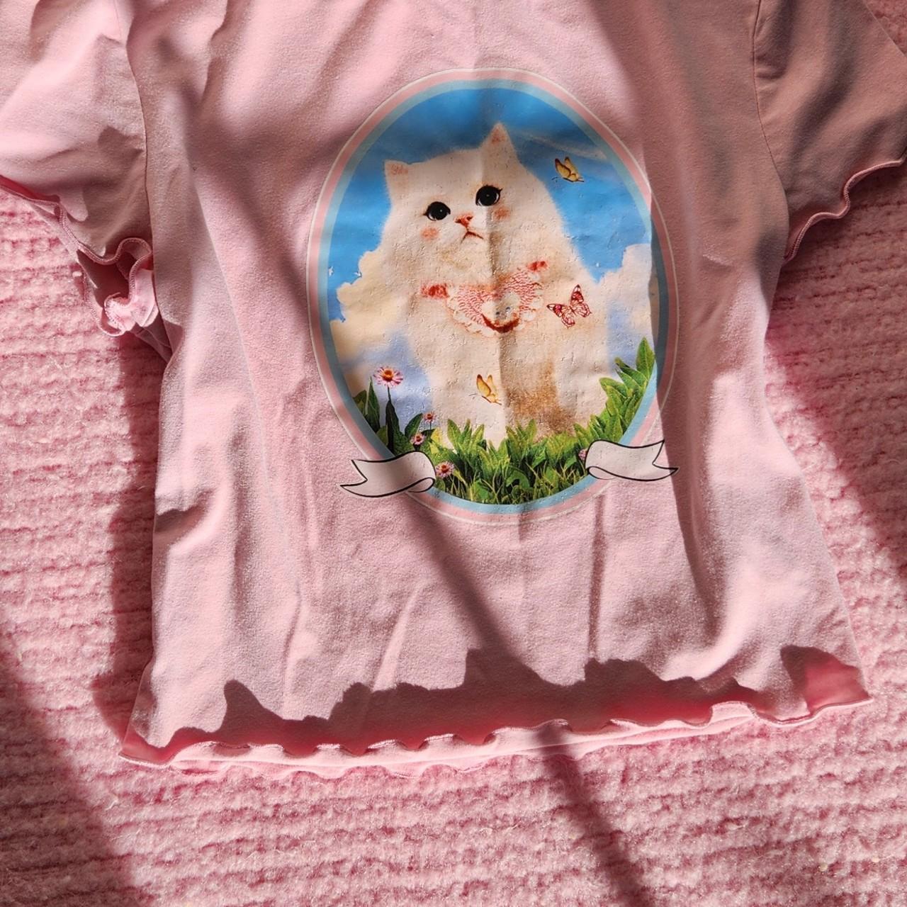 Pink cat shirt #pink #shirt #cat #cute #croptop - Depop