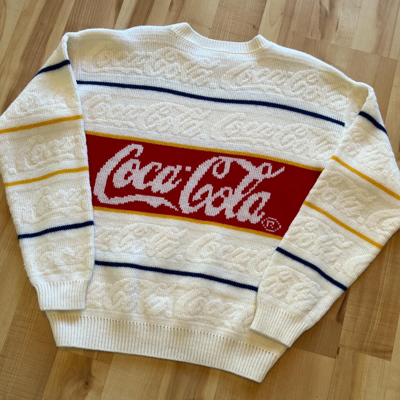 vintage 80s Coca Cola Embossed Knit Logo Drink... - Depop