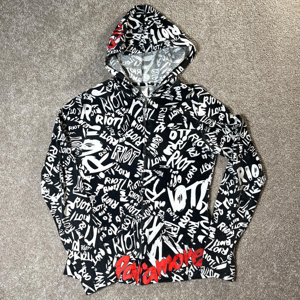 Vintage Y2K Paramore Riot Full Zip Up Thin Shirt... - Depop