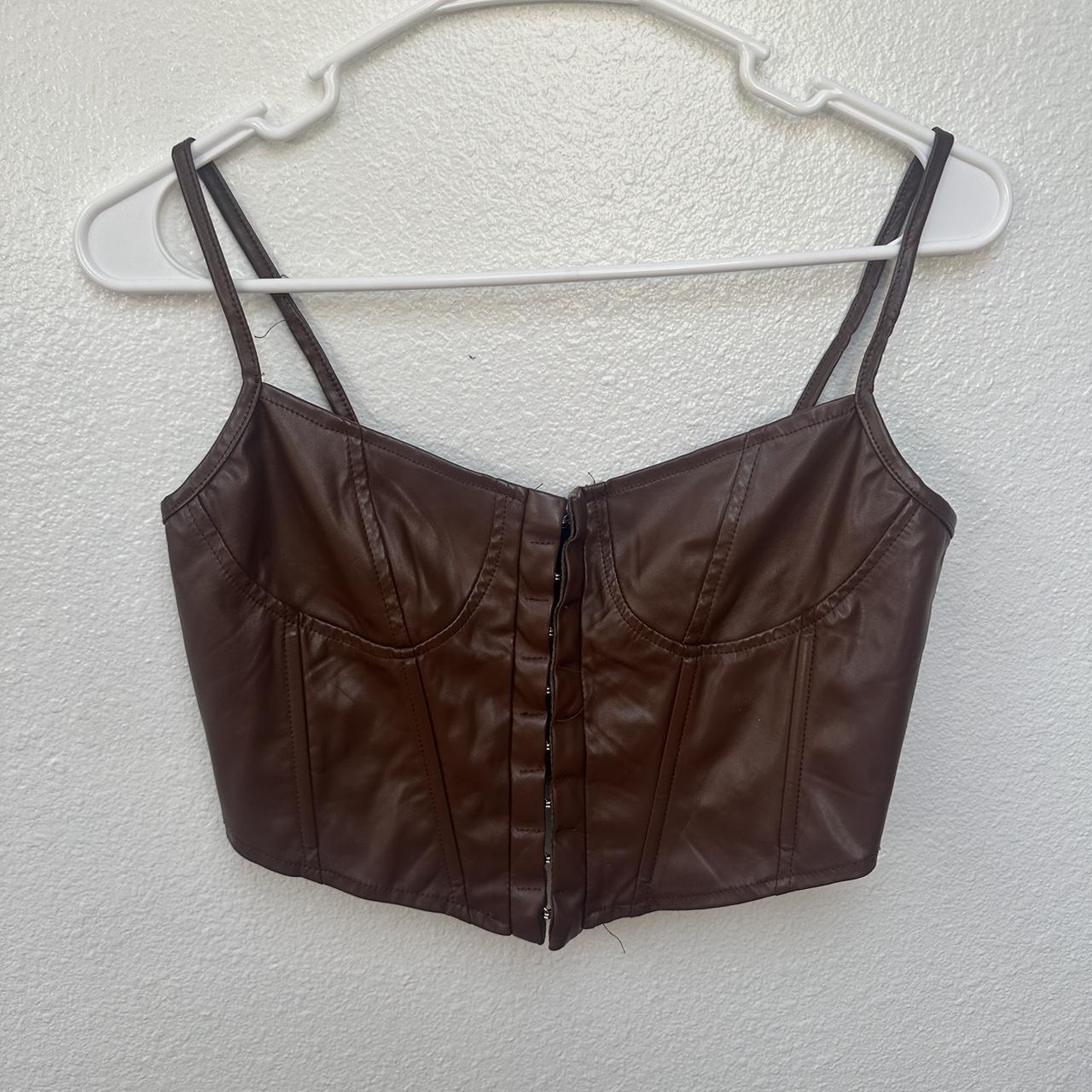 Brown leather corset top straps #corset #fall... - Depop