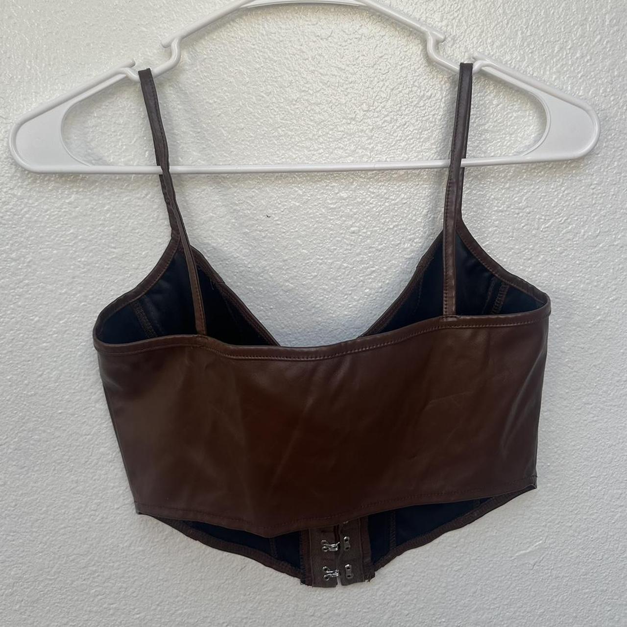 Brown leather corset top straps #corset #fall... - Depop