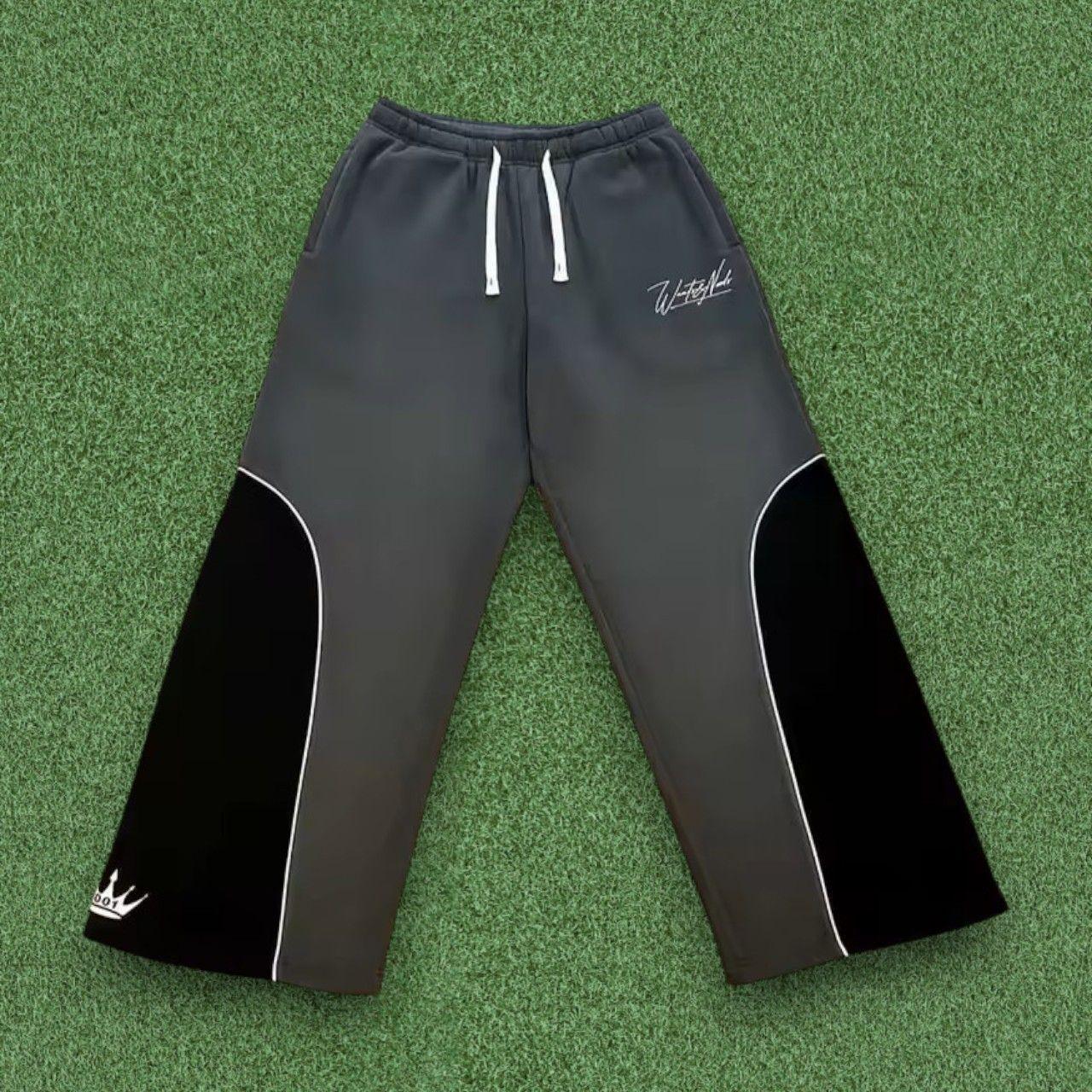 Vintage 001 Graphic Sweatpants Grey Black Cursive... | Depop