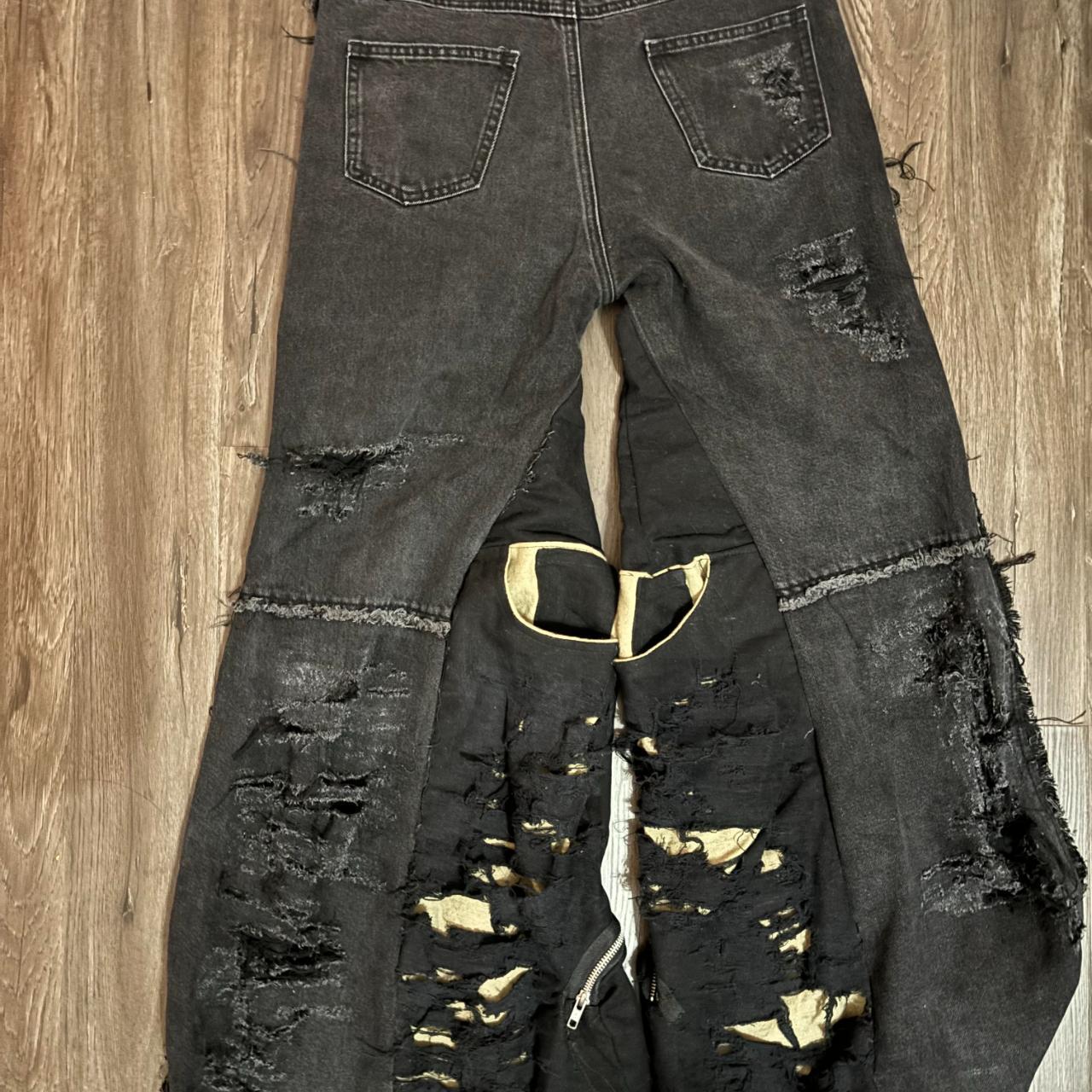 Distressed Raver Jeans Black Baggy Fit Waist... - Depop