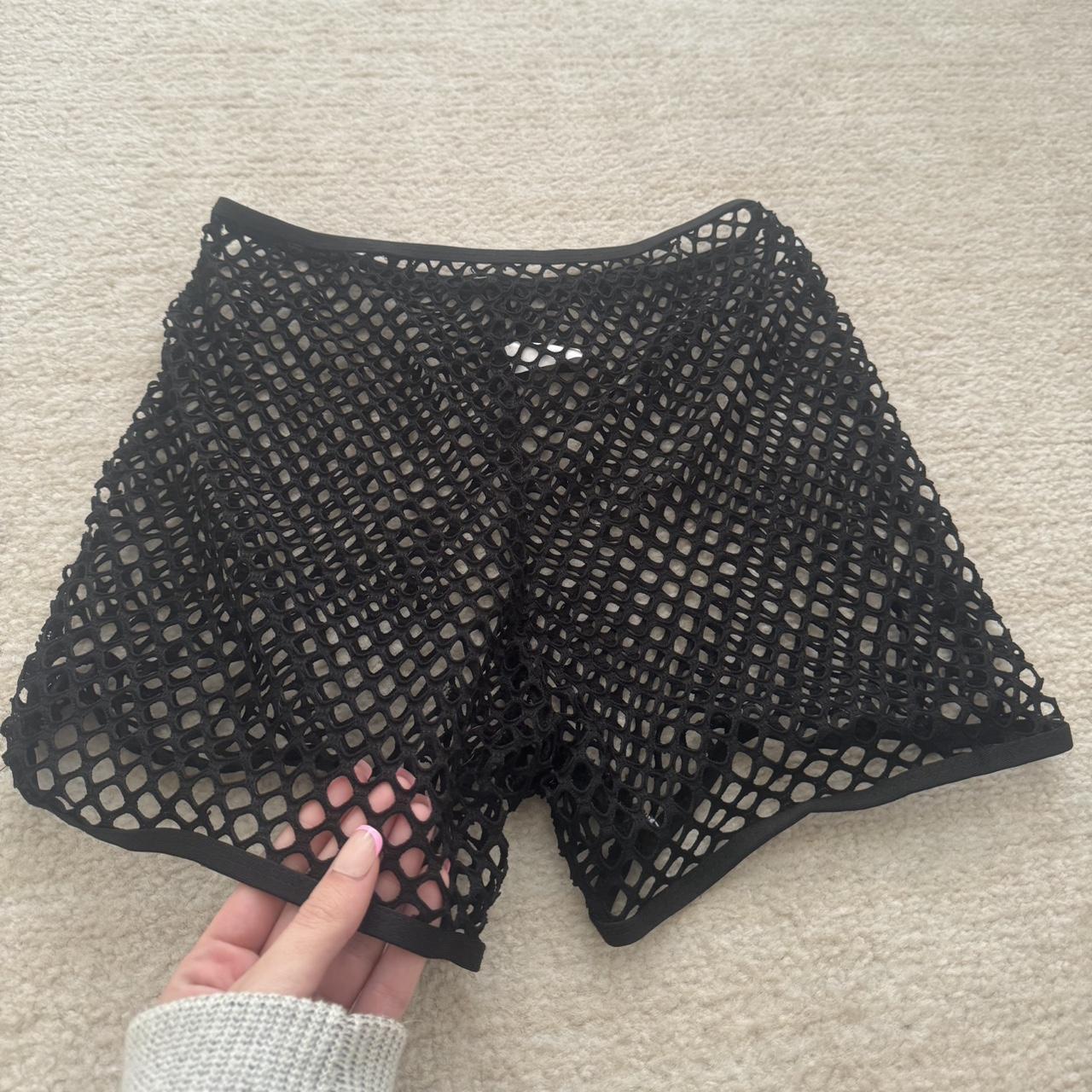 Swimsuit cover up shorts/rave shorts net/fishnet... - Depop