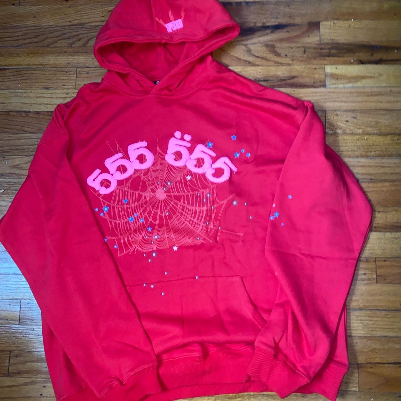 Red 555 spider hoodie - Depop