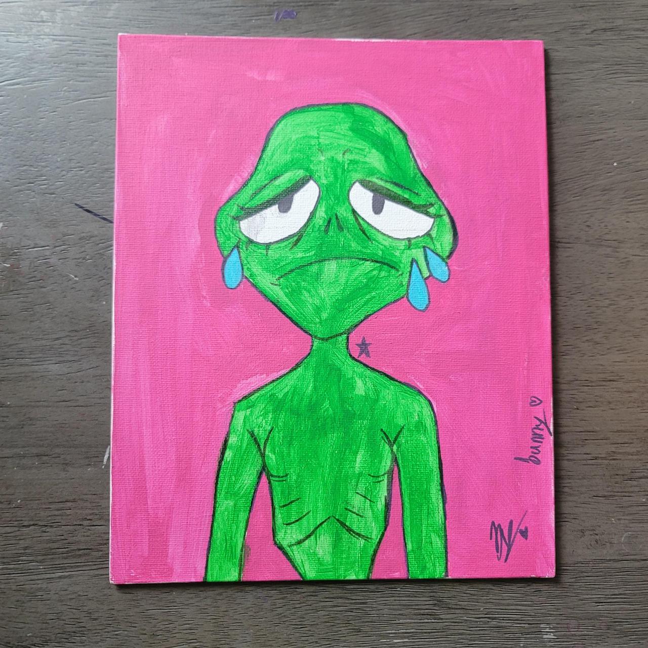 Green female crying creature painting I made 💕... - Depop