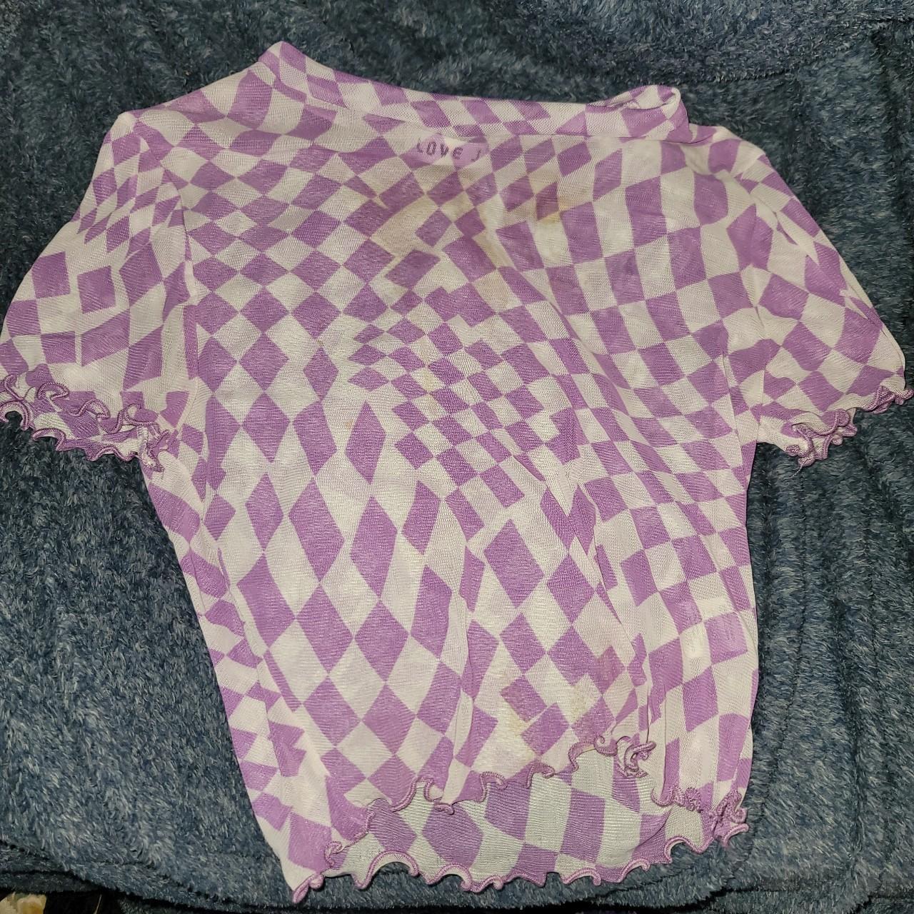 Purple checkered mesh top. Pretty cute but small... - Depop