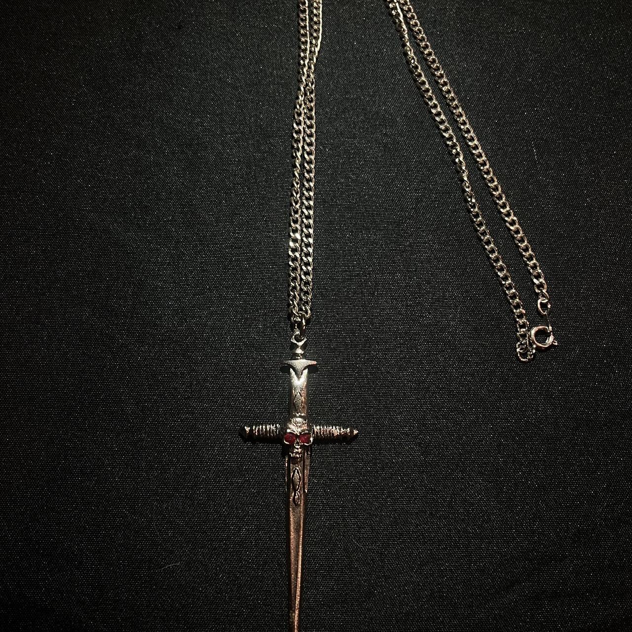 Silver sword necklace with red accents #goth #emo #alt - Depop