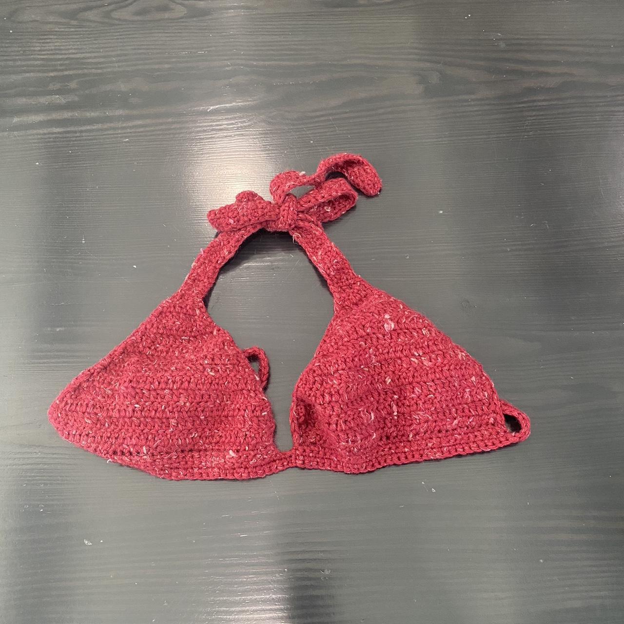 Red crochet halter bra -handmade -M/L sizing ... - Depop