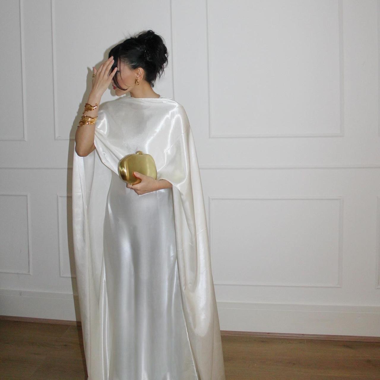 White satin cape dress More sizes available upon... | Depop