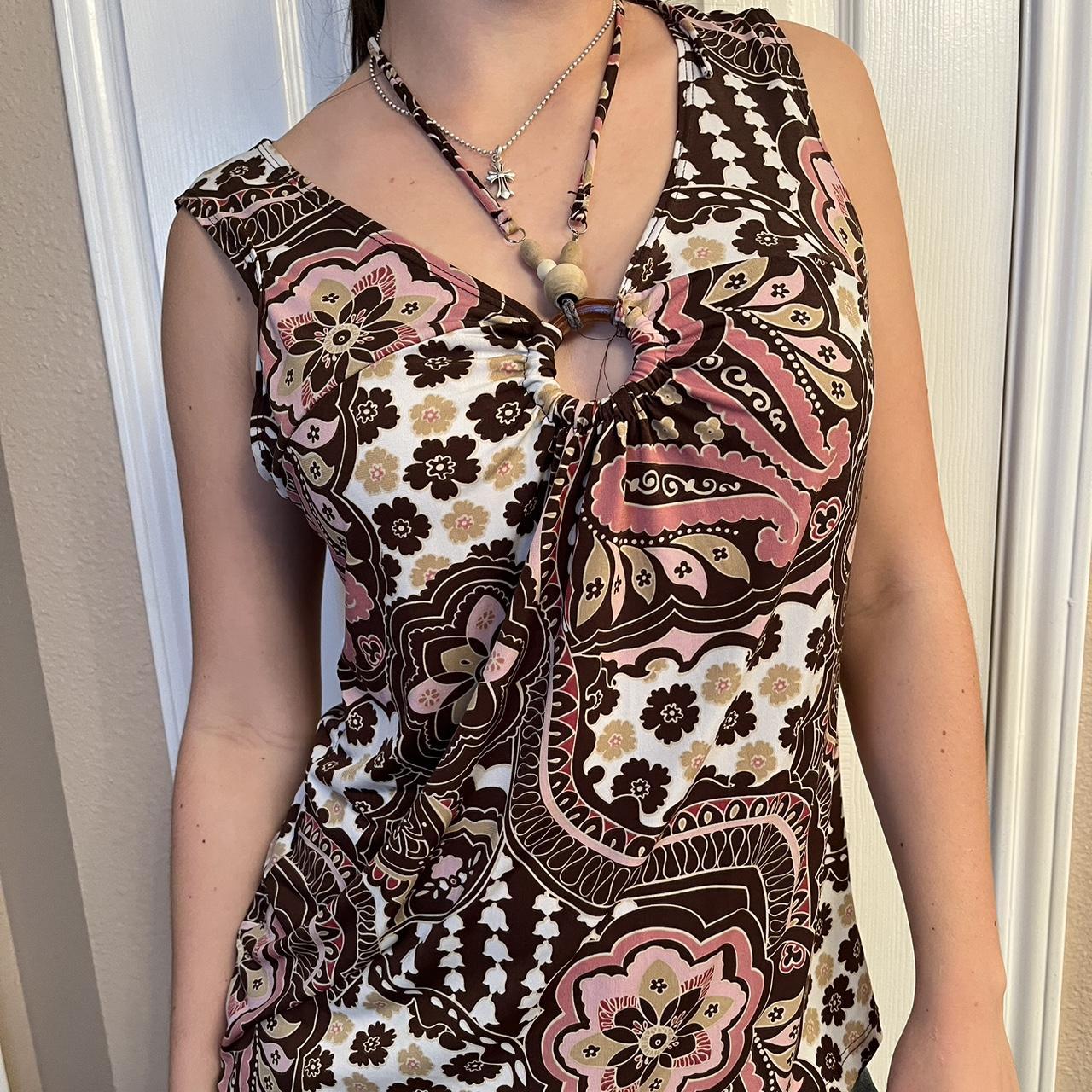 Boho y2k summer top with beaded details and tie up... - Depop