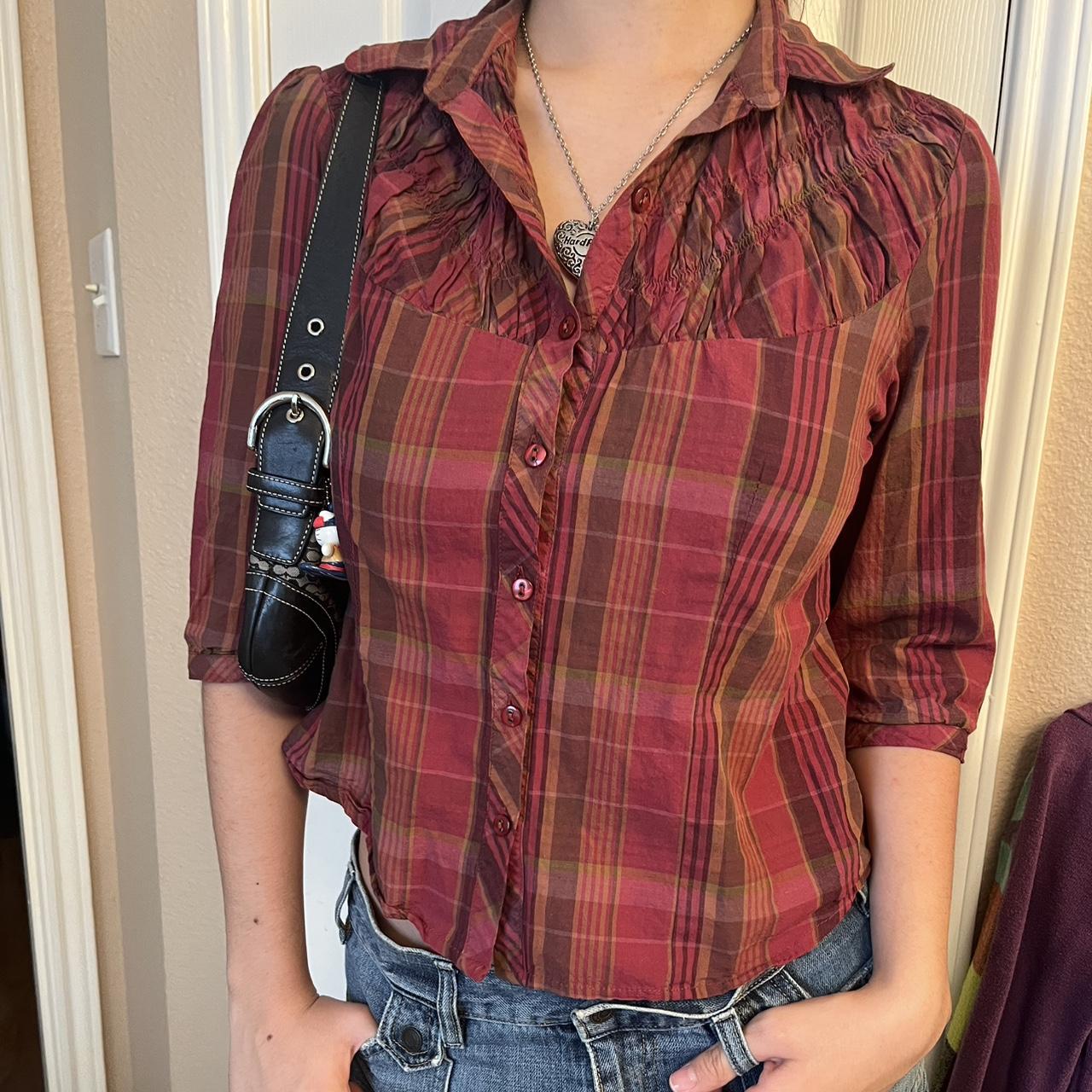 Vintage twee style plaid long sleeve with cute early... | Depop