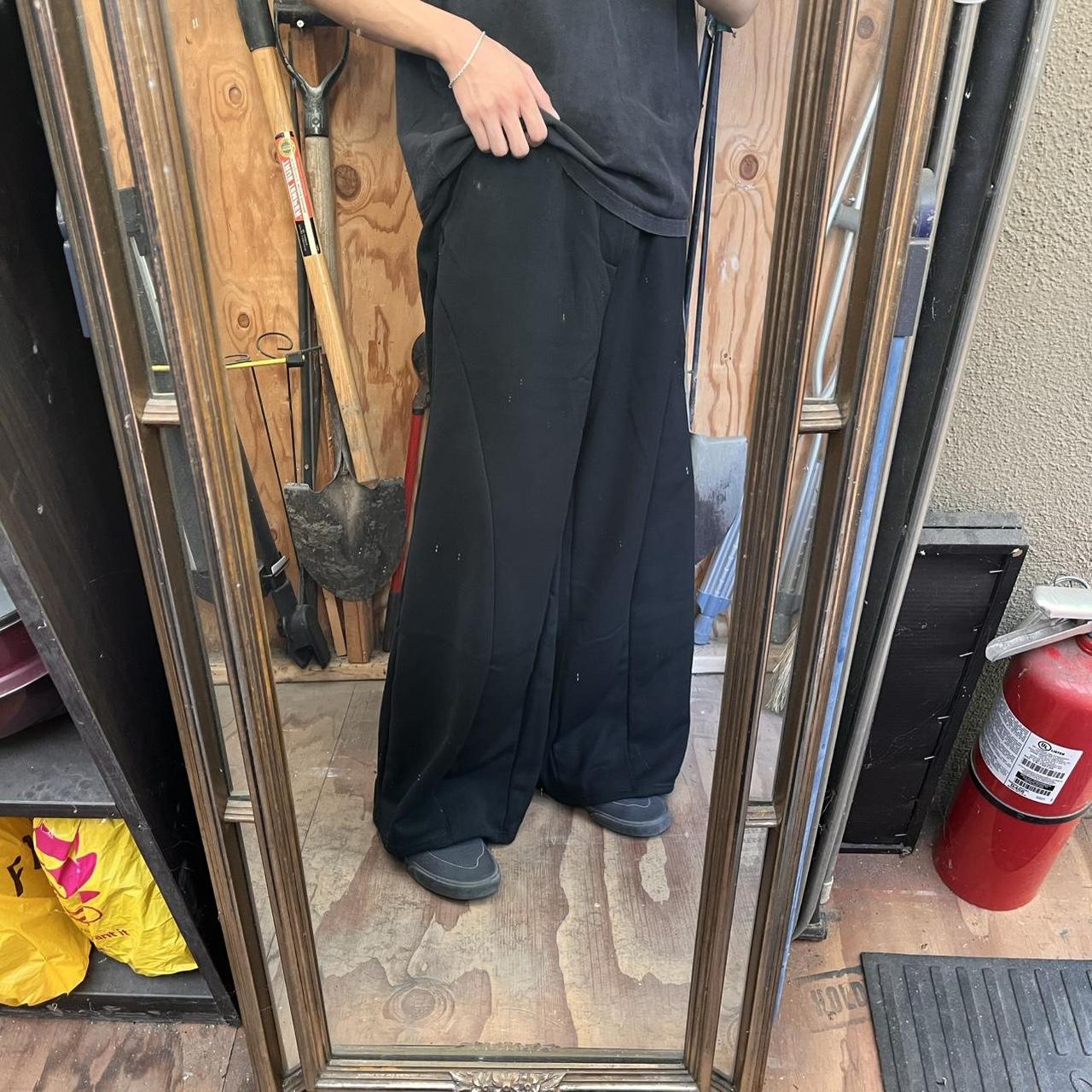 y2k / 2000s mega oversized and baggy Ribbed Black... | Depop