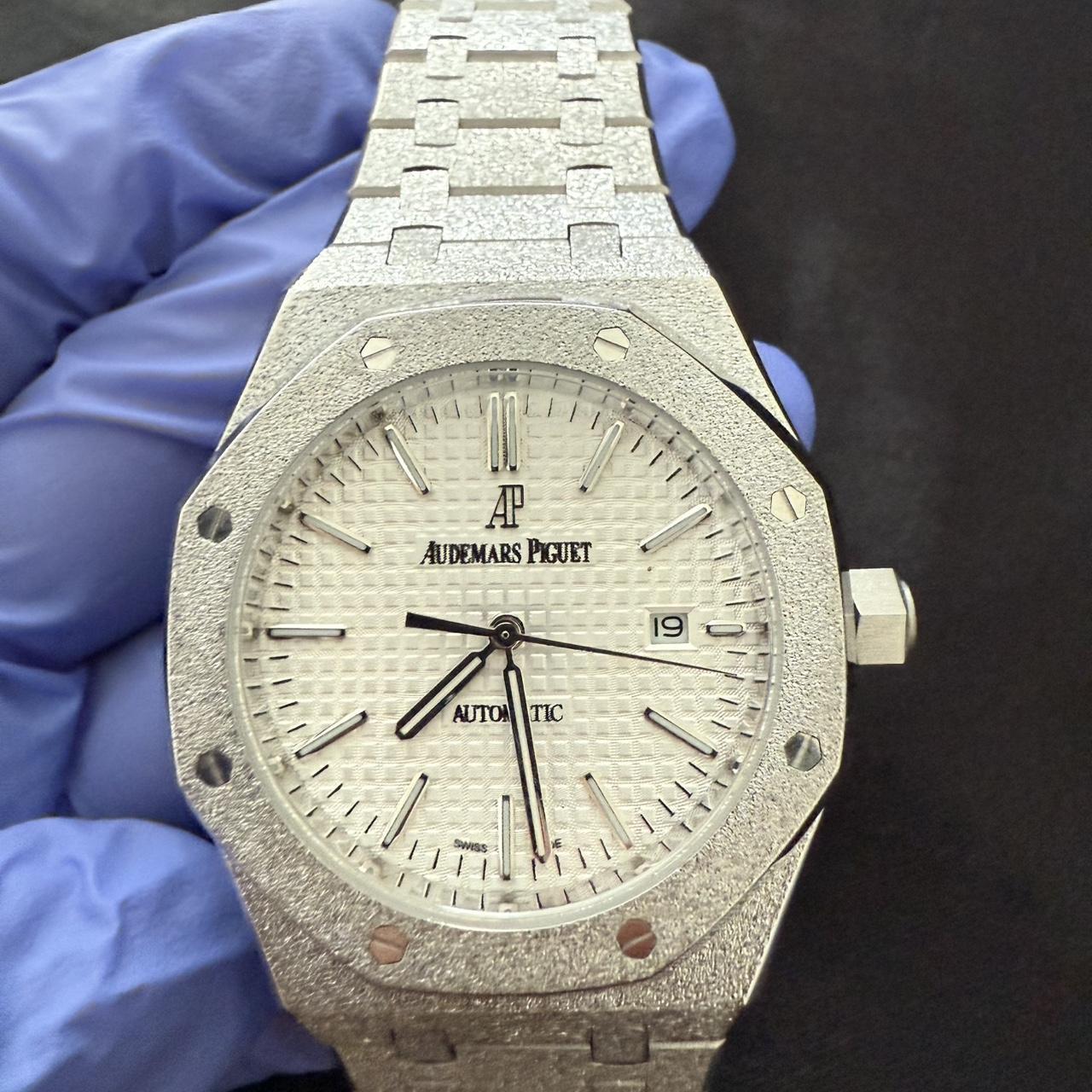 AP *FROSTED* silver band, white dial, automatic self... | Depop