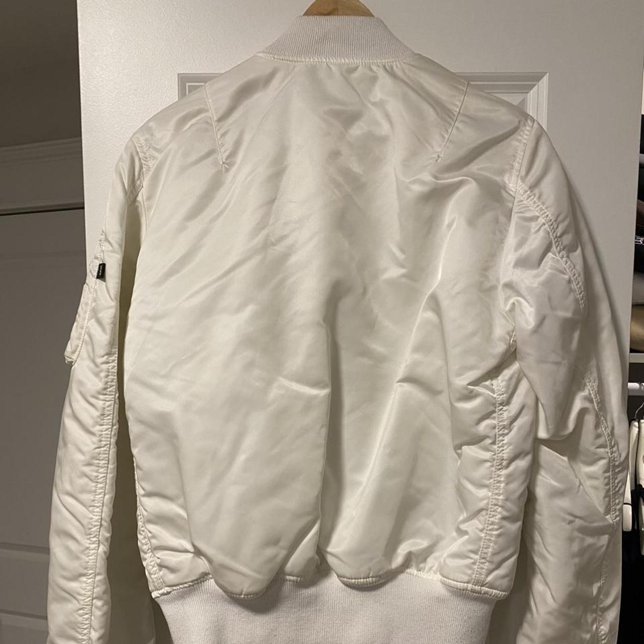 White Alpha Industries Bomber Jacket Size M, fits XS... - Depop