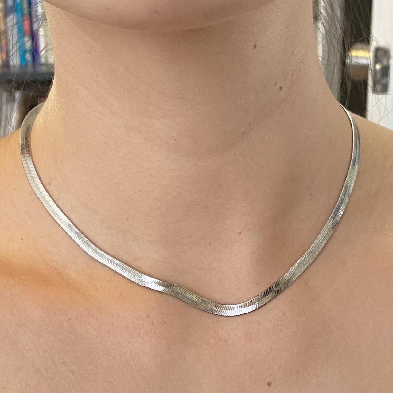 4MM S925 Silver Herringbone Necklace,Silver... - Depop