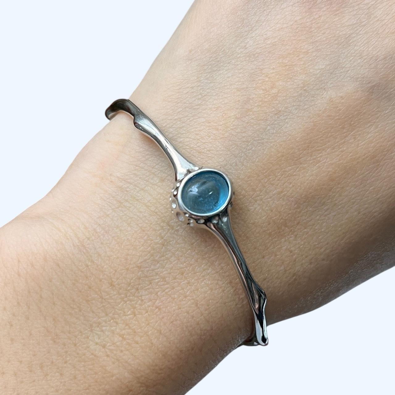 S925 silver blue oval gemstone chunky cuff bangle... | Depop