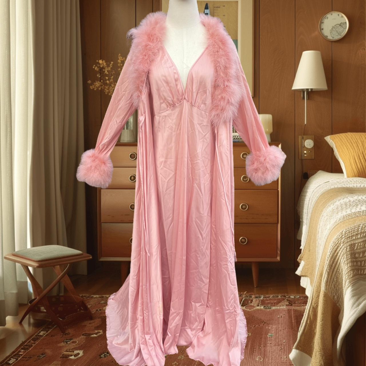 Rare Vintage 60s Pink Marabou Nightgown & Peignoir... - Depop