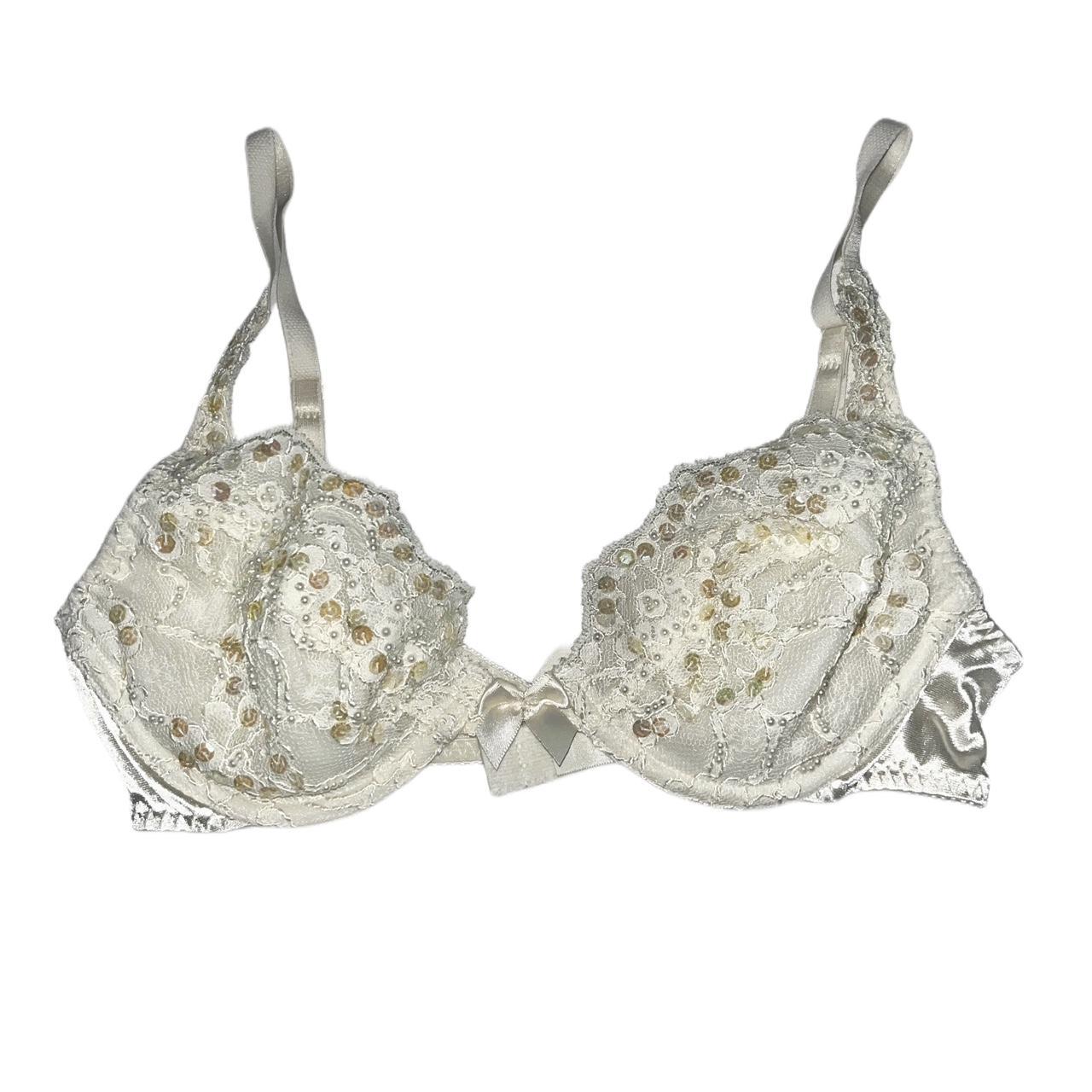 A wired lace pearls bra is a delicate and elegant... - Depop