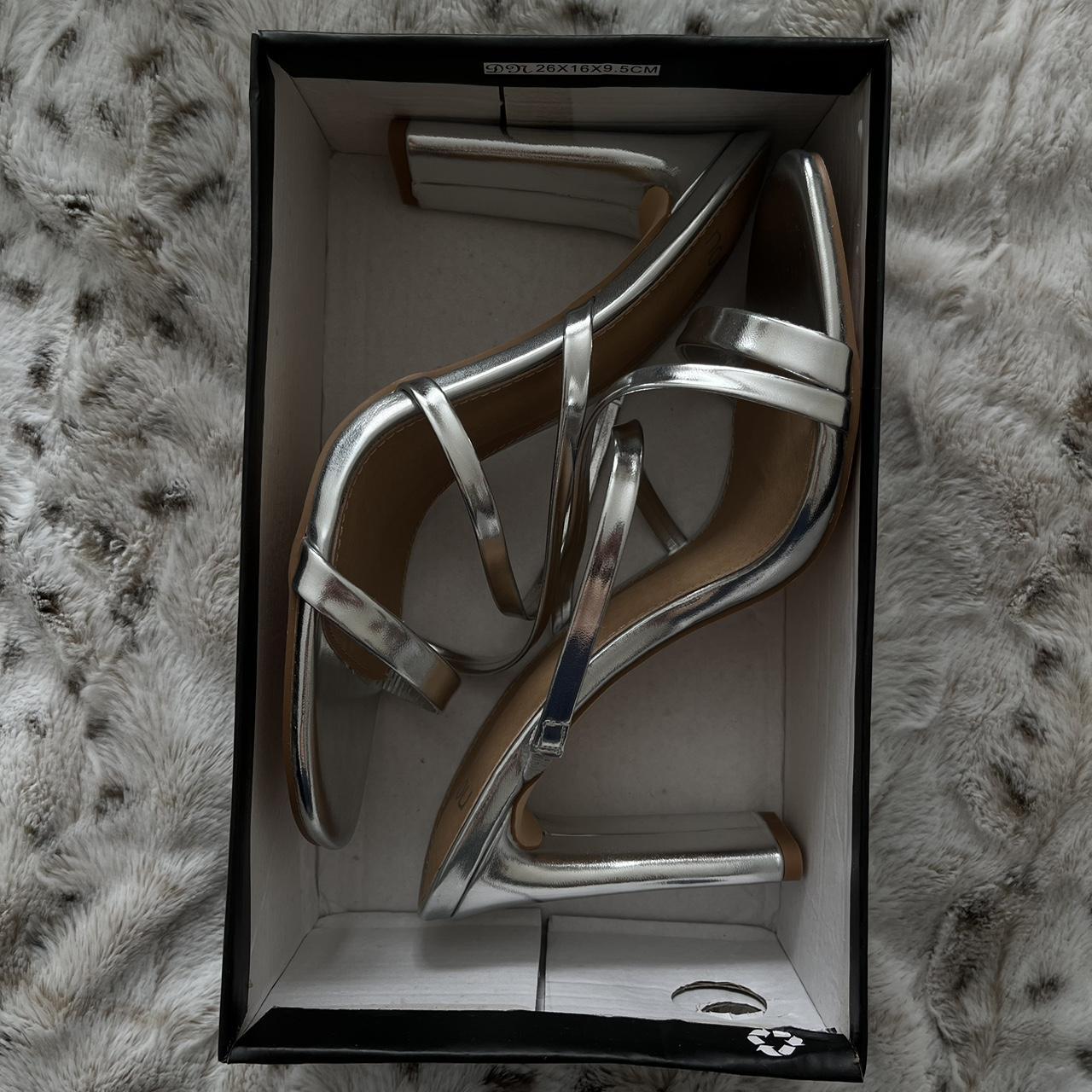 Silver slim rectangular heels🩶 Best fit for womens... | Depop